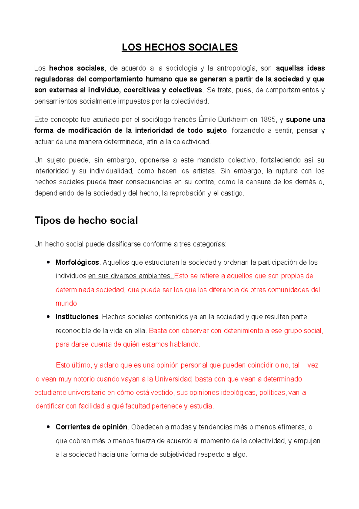 Los Hechos Sociales - LOS HECHOS SOCIALES Los hechos sociales , de ...