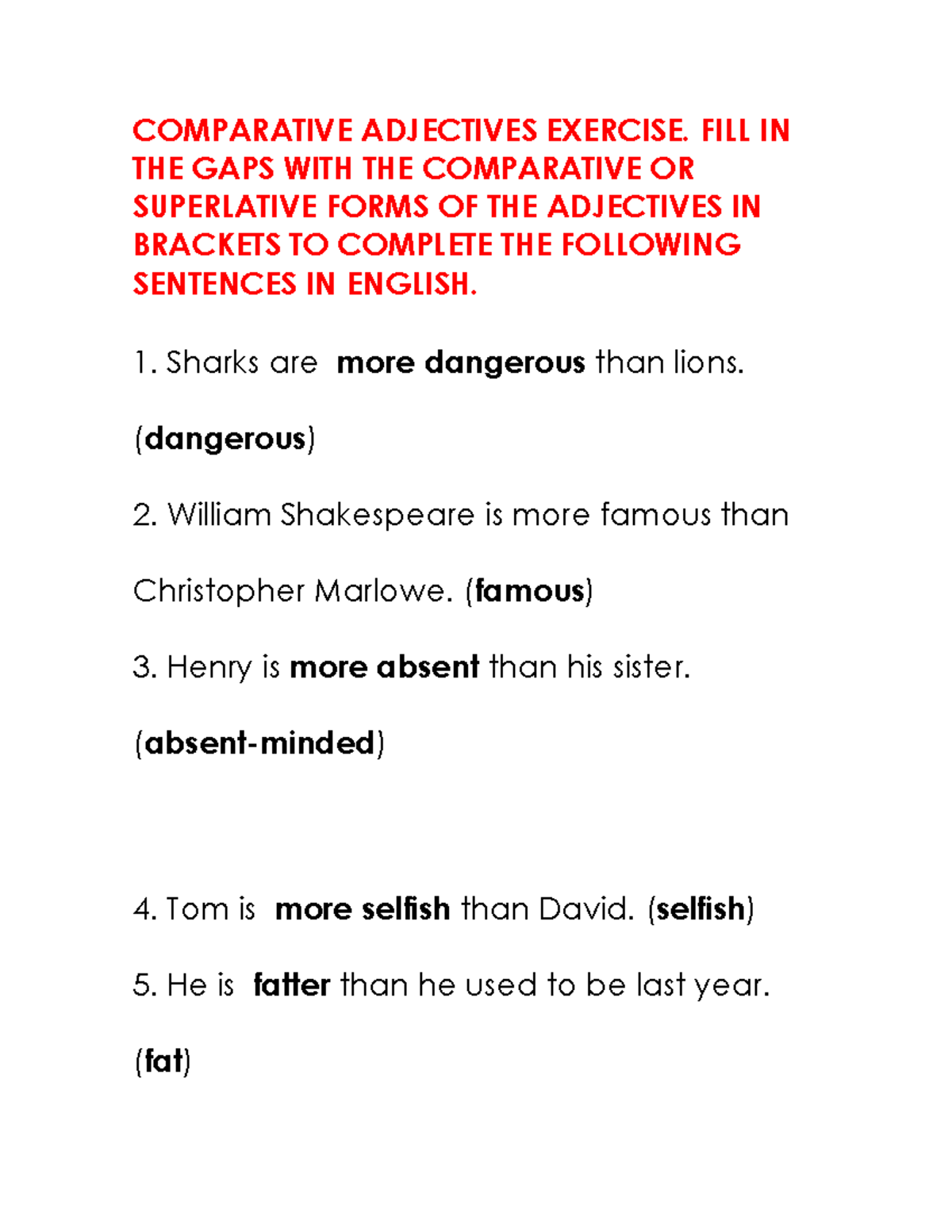 ACT 22-01-2021 - Apuntes 1,2,3 - COMPARATIVE ADJECTIVES EXERCISE. FILL ...