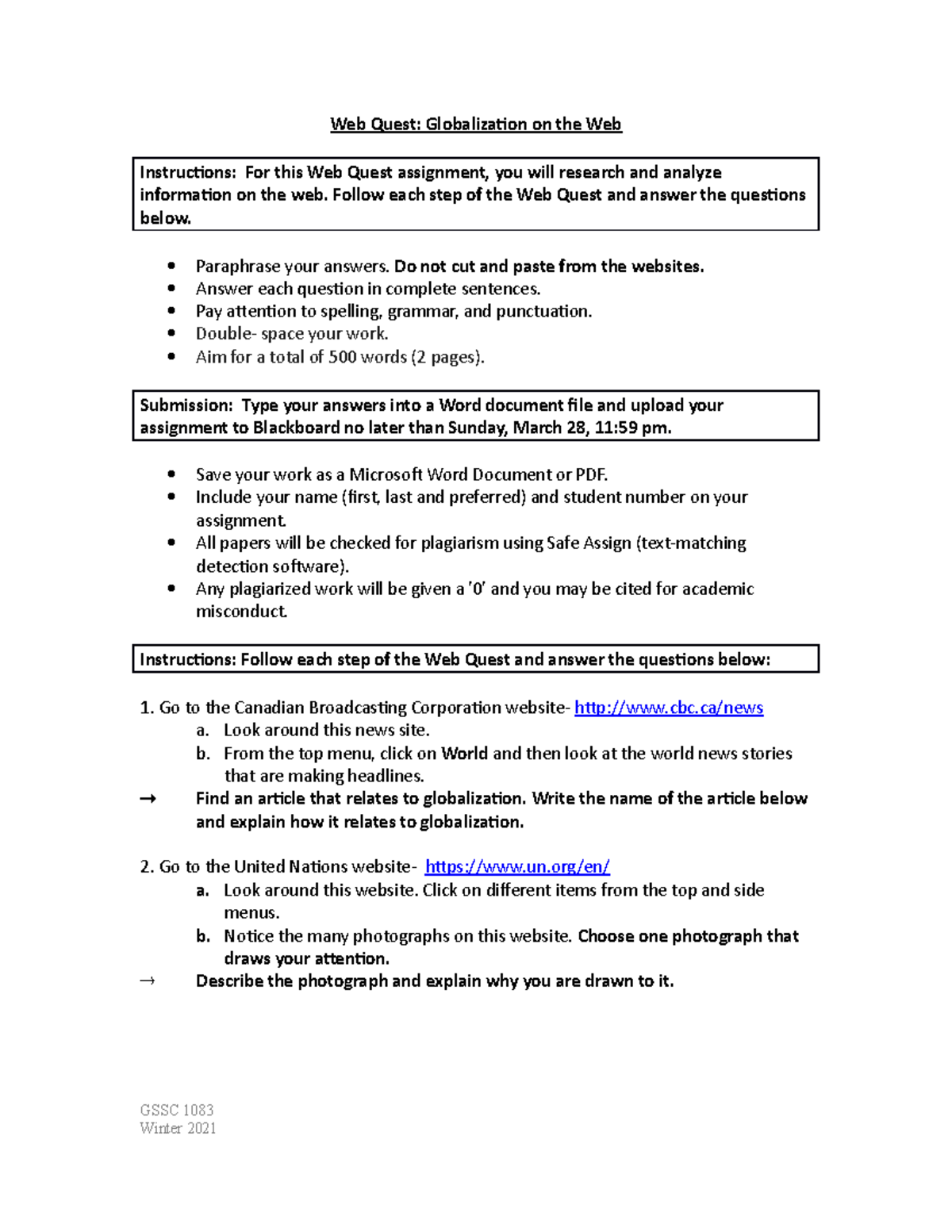 Web Quest - Follow each step of the Web Quest and answer the questions ...