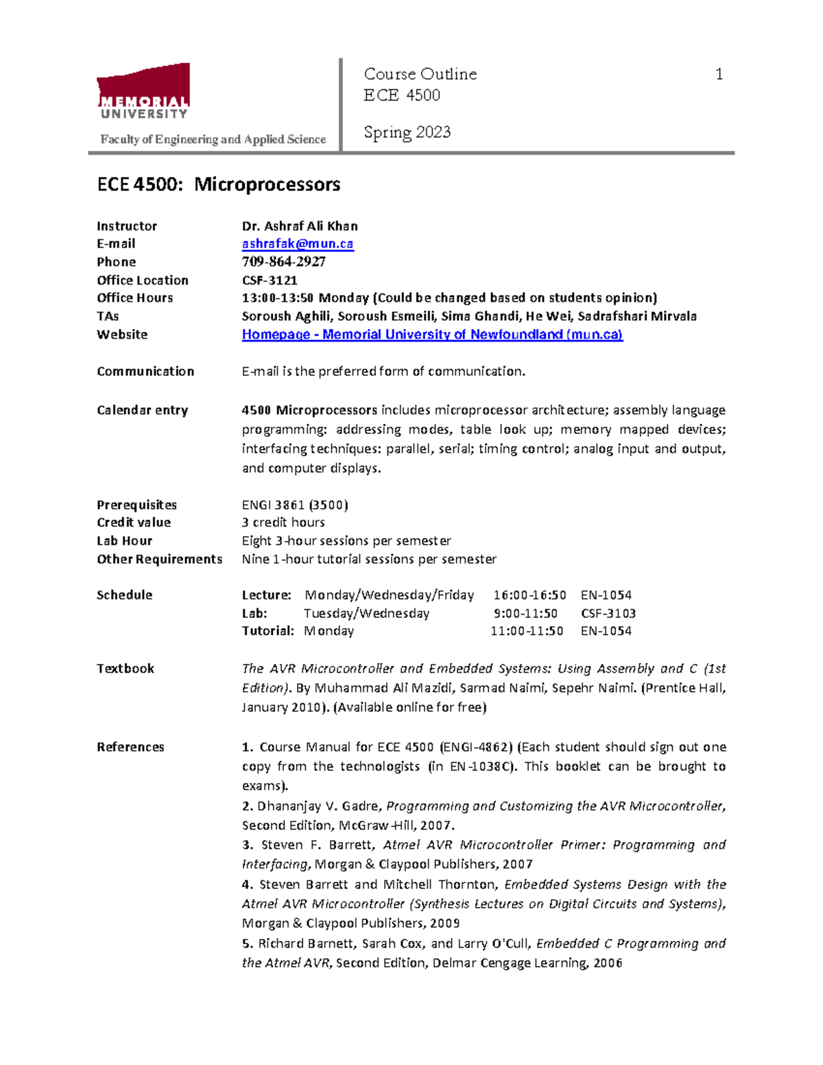 ECE 4500 20231 - Course Outline - Faculty of Engineering and Applied ...