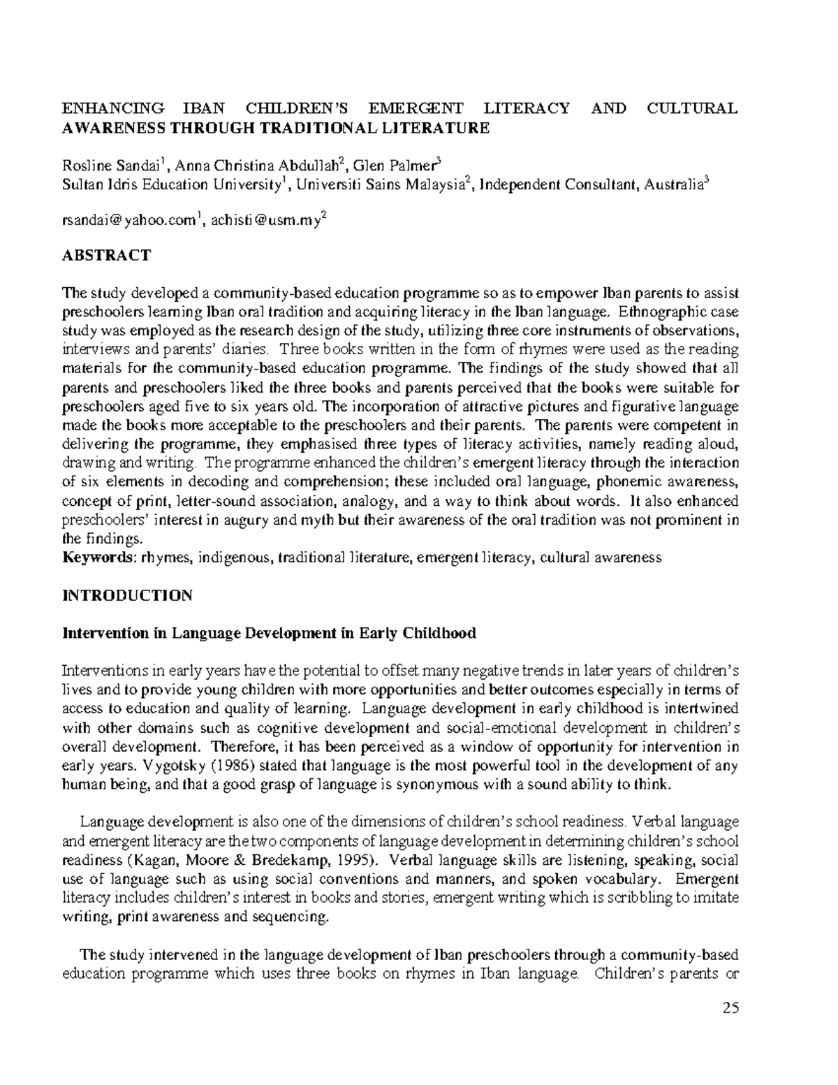 Enhancing IBAN Children Emergent Literacy AND Cultural Awareness ...