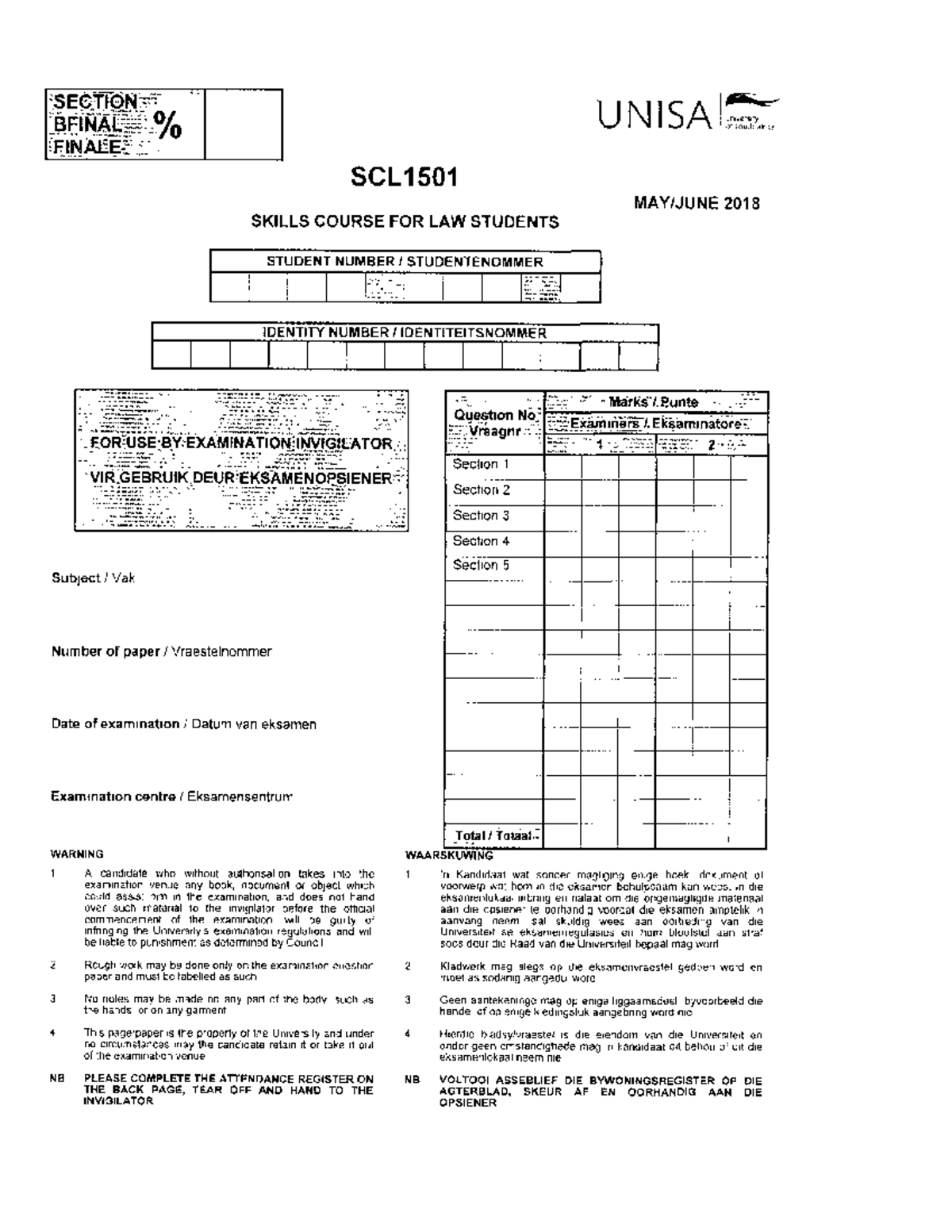 Exam 2018 - SCL1501 - Studocu