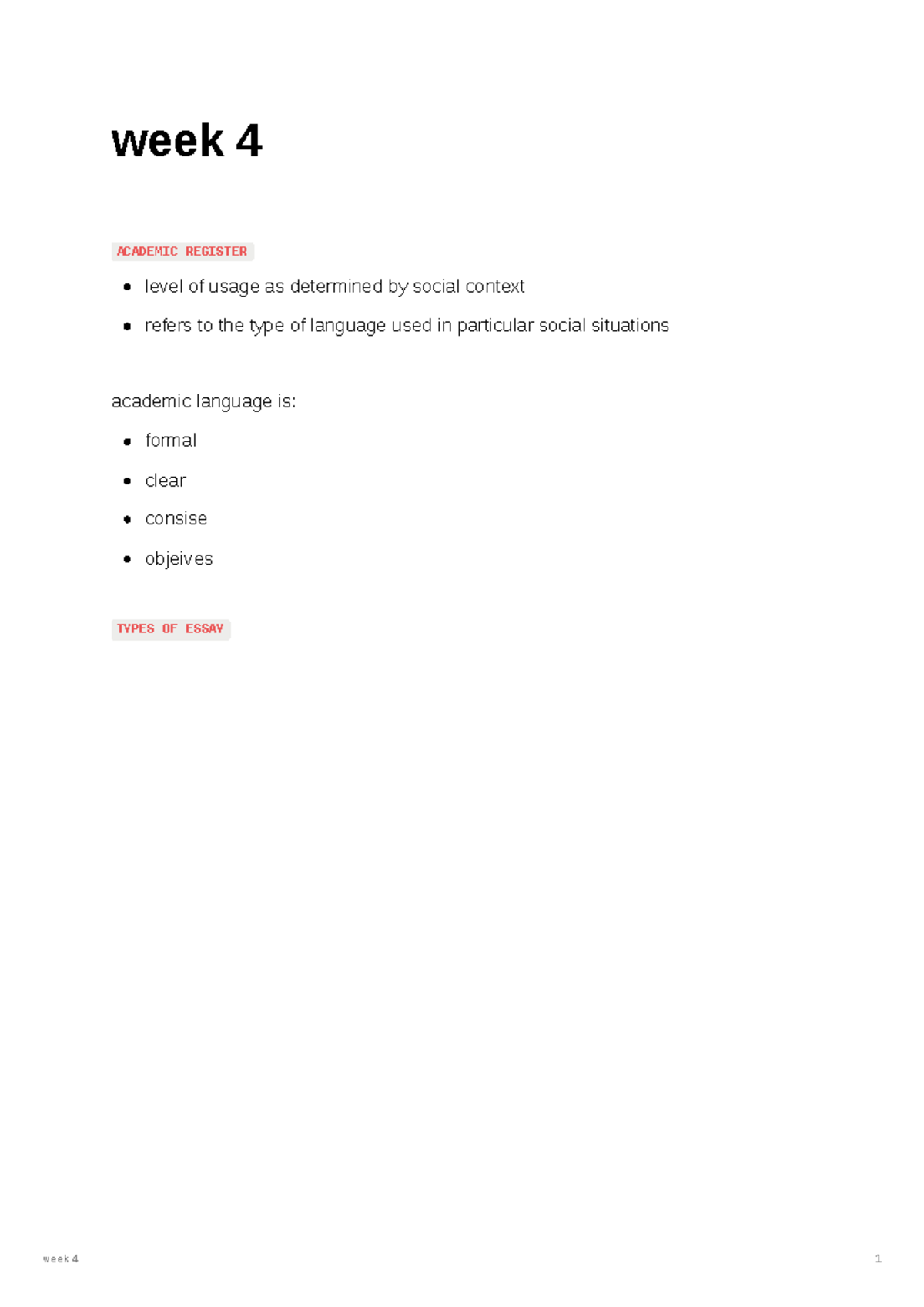 grammar and writing week 4 lecture notes - ACADEMIC REGISTER level of ...