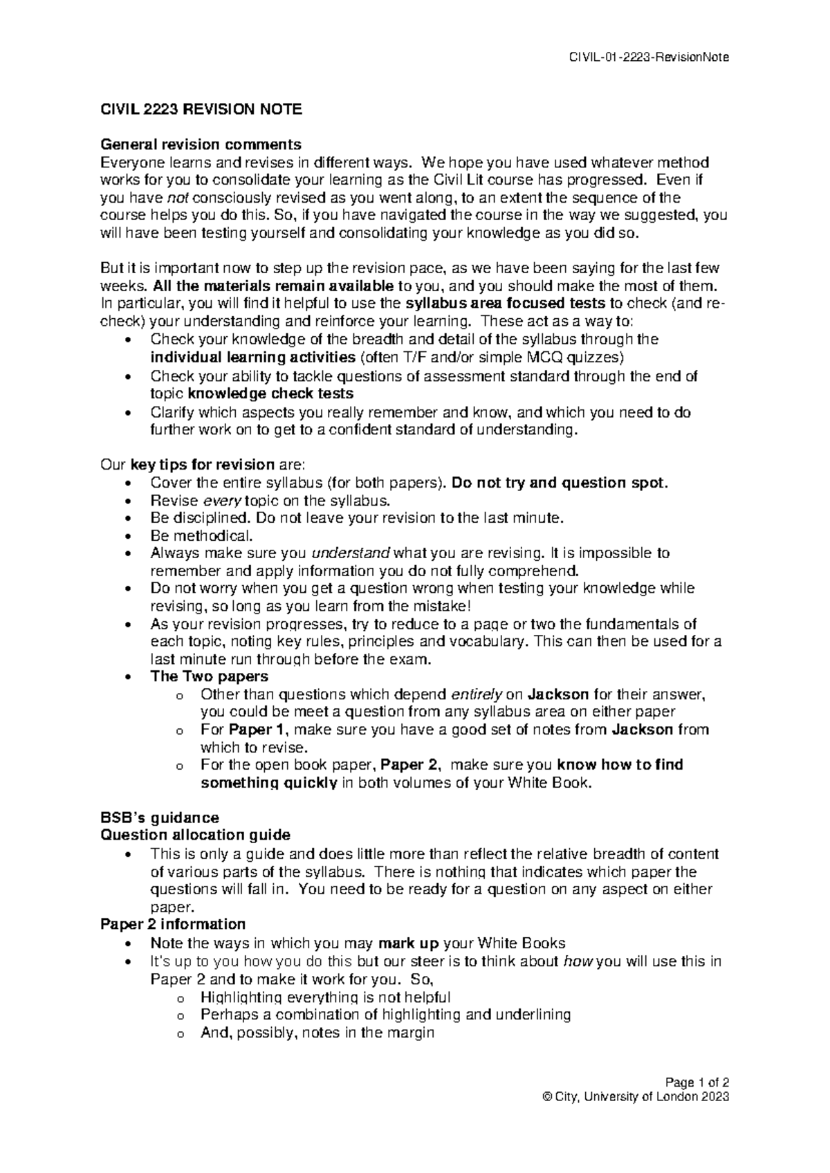 Revision Note - CIVIL- 01 - 2223 - RevisionNote Page 1 of 2 © City ...