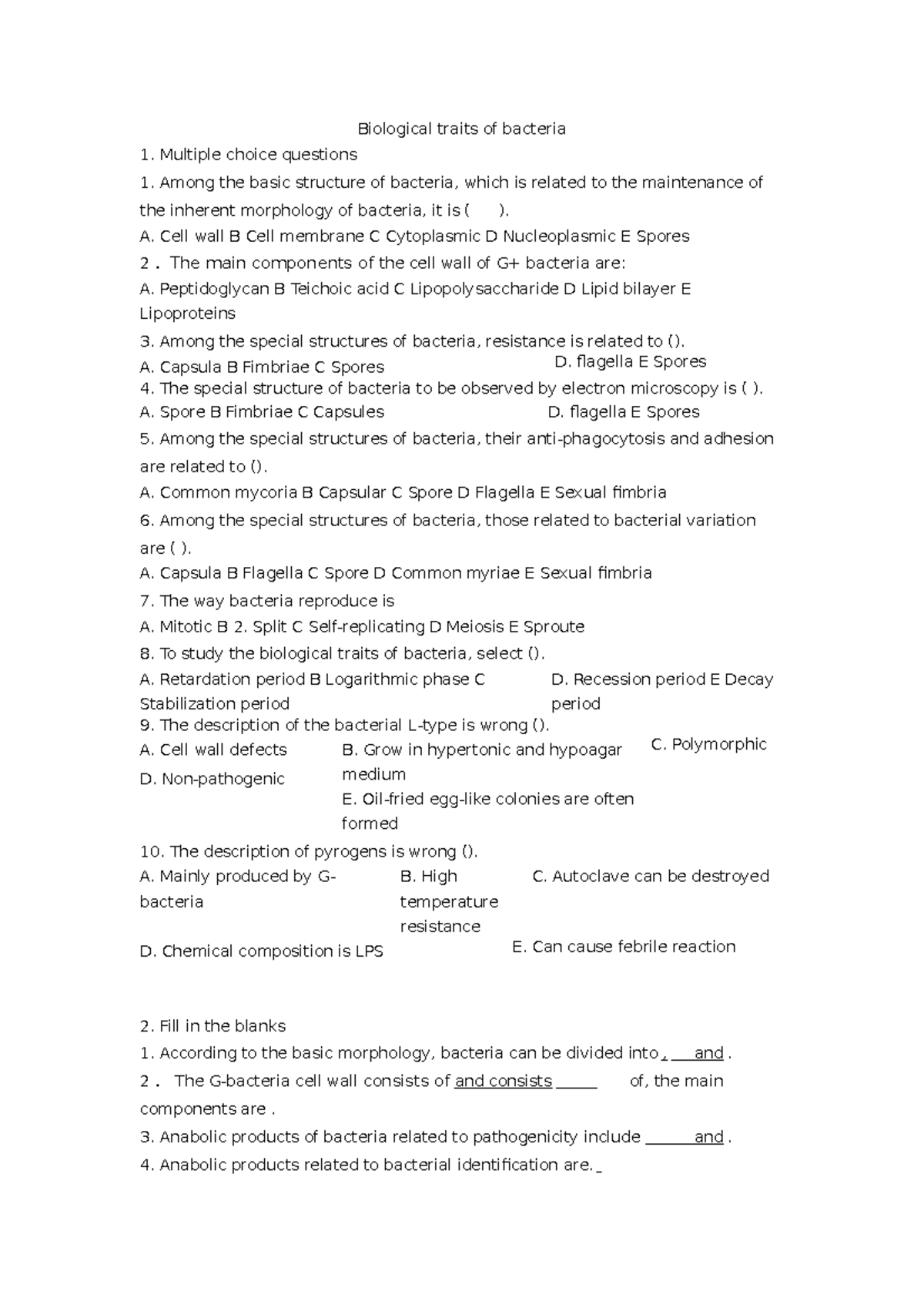 BI234Biological traits of bacteria - Biological traits of bacteria ...