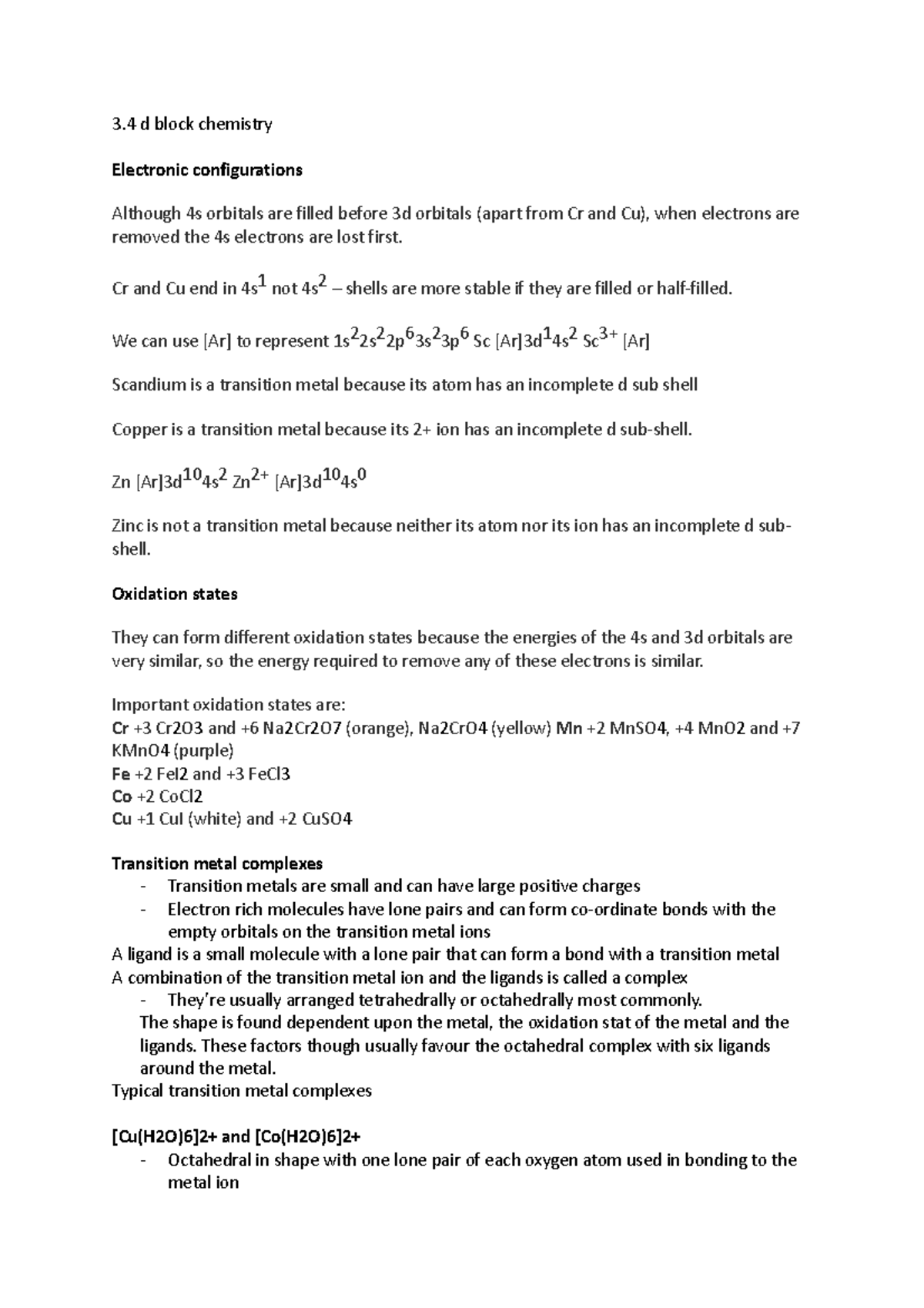 3.4 d block chemistry - 3 d block chemistry Electronic configurations ...