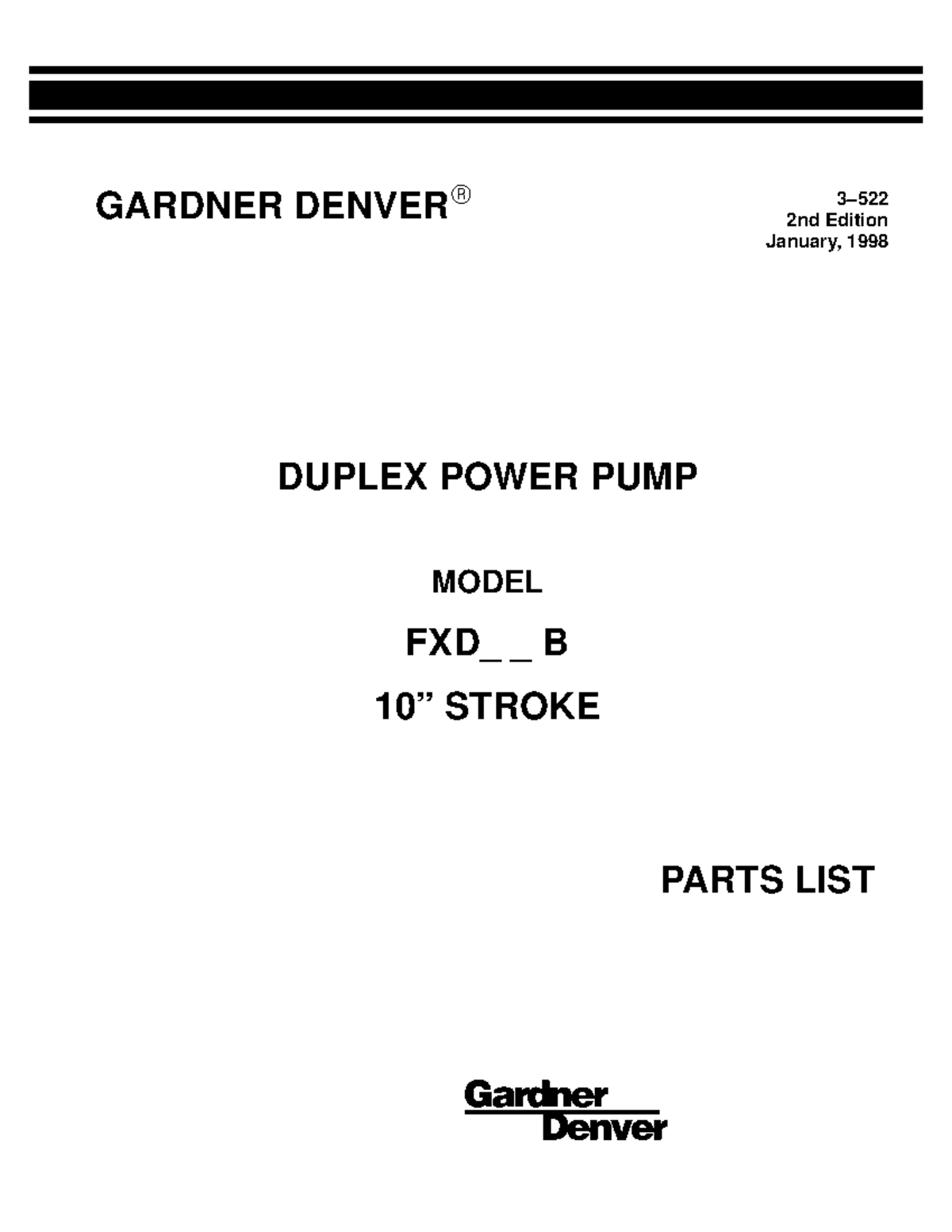 Fy fxd parts list - Reciprocantes - GARDNER DENVER DUPLEX POWER PUMP ...
