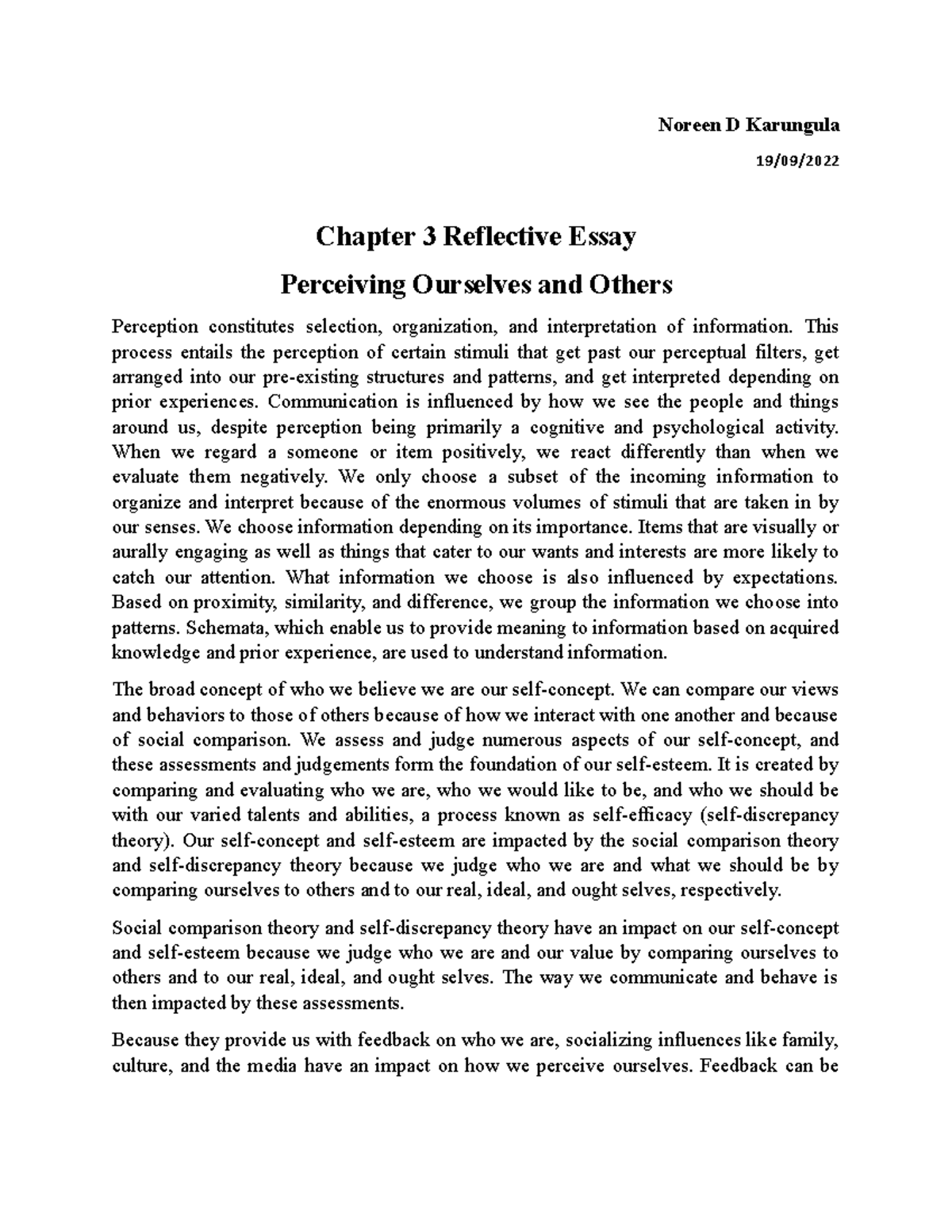 Noreen D Karungula - Chapter 3 Reflective Essay - Noreen D Karungula 19 ...