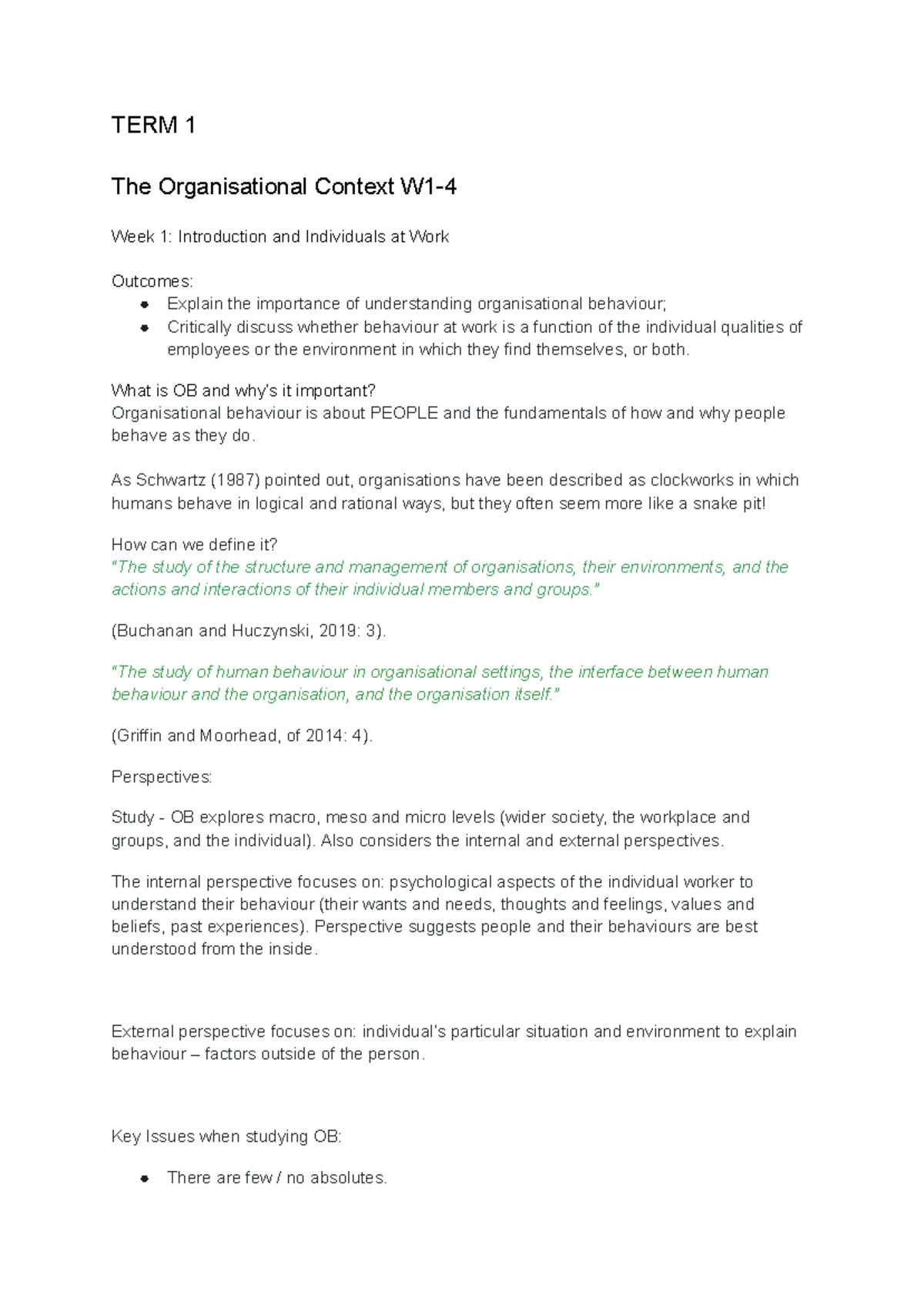 Bem2047 notes - TERM 1 The Organisational Context W1- Week 1 ...