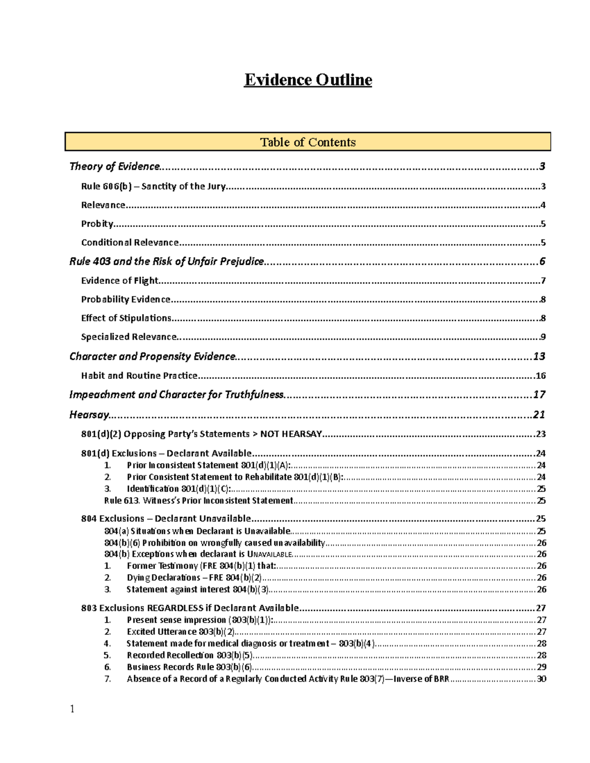 Evidence Outline - Evidence Outline Theory of - Studocu