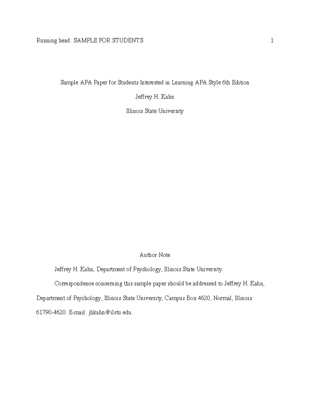 Apa-sample 1 - Entrep - Running head: SAMPLE FOR STUDENTS 1 Sample APA ...