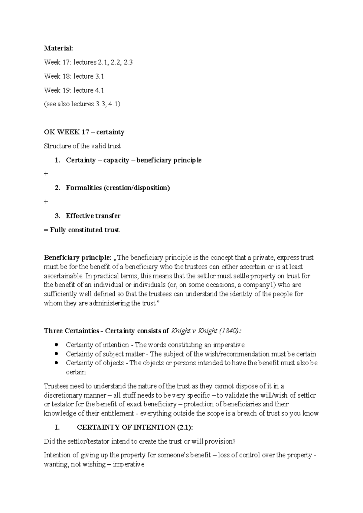 Q1 Certainty, formalities, transfer of title - Material: Week 17 ...