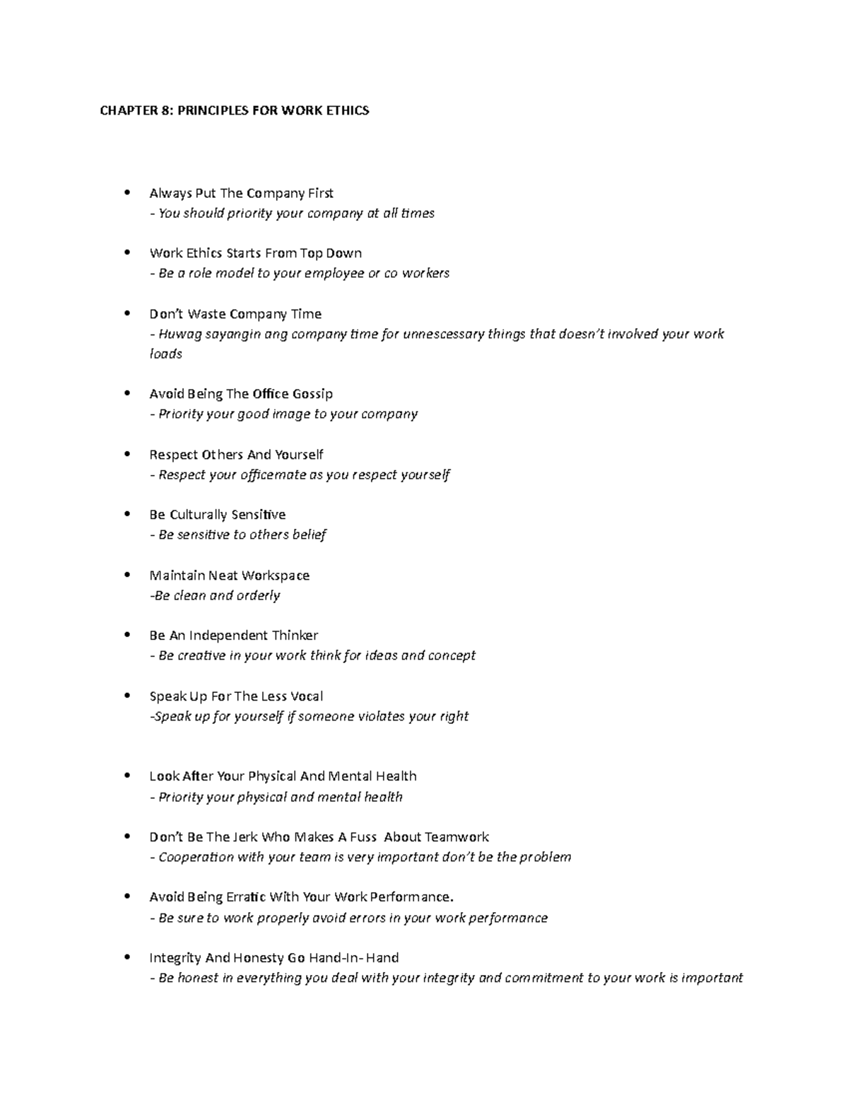 Chapter 8 Principle S FOR WORK Ethics - CHAPTER 8: PRINCIPLES FOR WORK ...