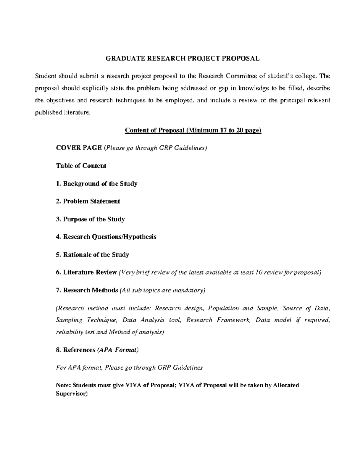 GRP Proposal Guideline - GRADUATE RESEARCH PROJECT PROPOSAL Student ...