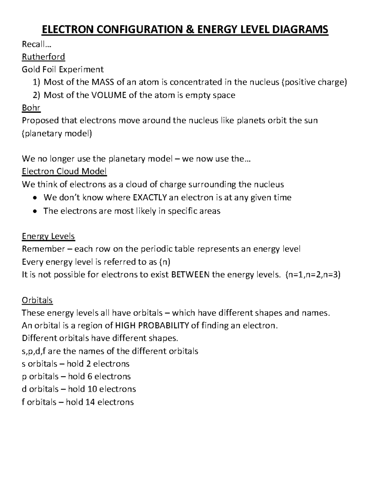 Electron Configuration and Energy Level Diagrams - ELECTRON ...