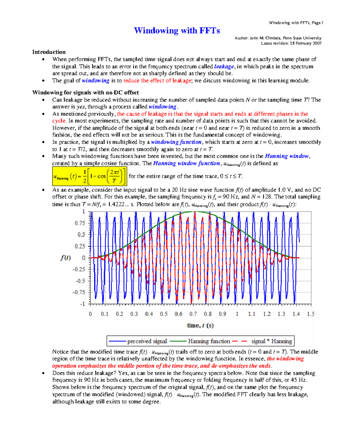 Windowing Ffts Windowing With Ffts Page 1 Windowing With Ffts Author