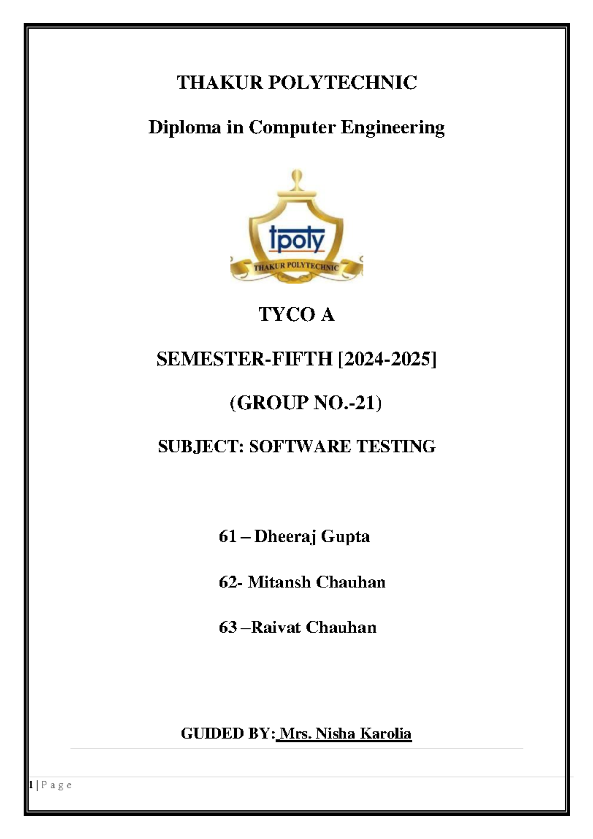 Ste Mp Micro Project Thakur Polytechnic Diploma In Computer Engineering Tyco A Semester