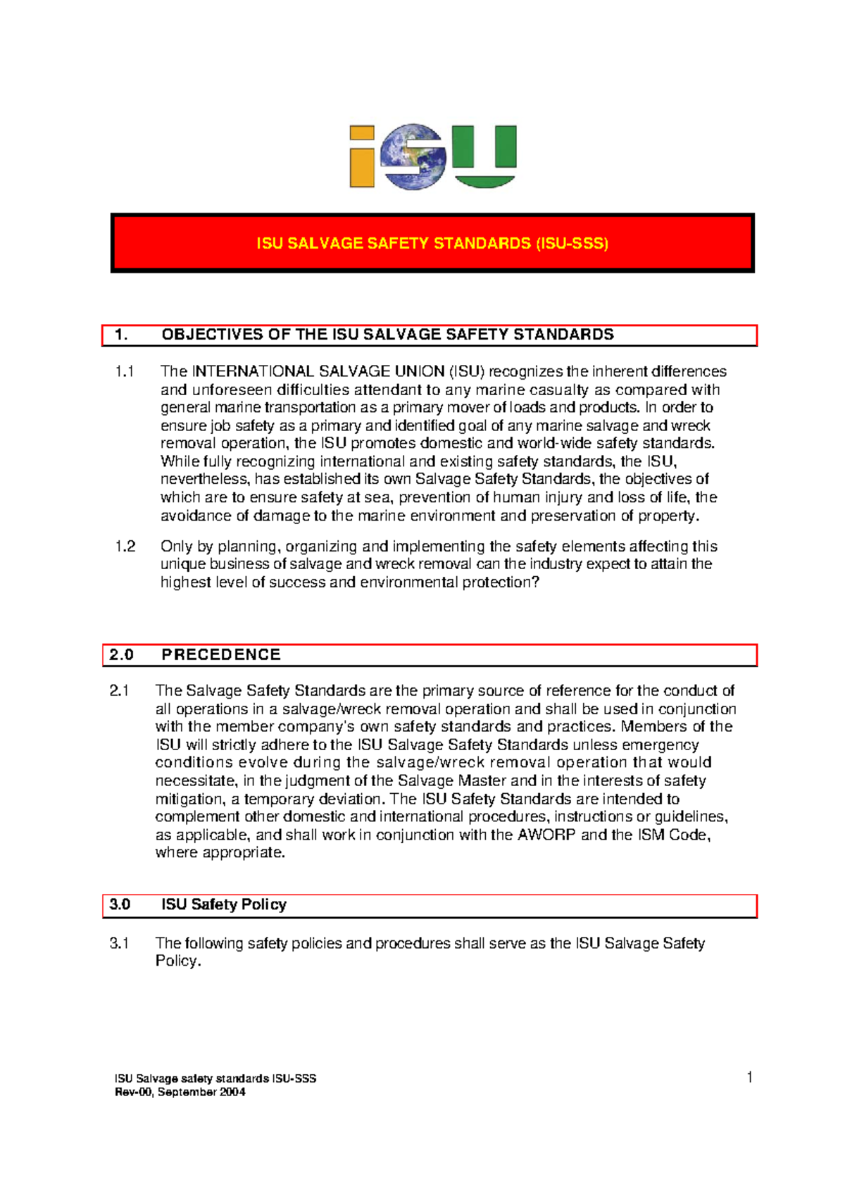 ISU Safety Standards word - ISU Salvage safety standards ISU-SSS 1 ISU ...