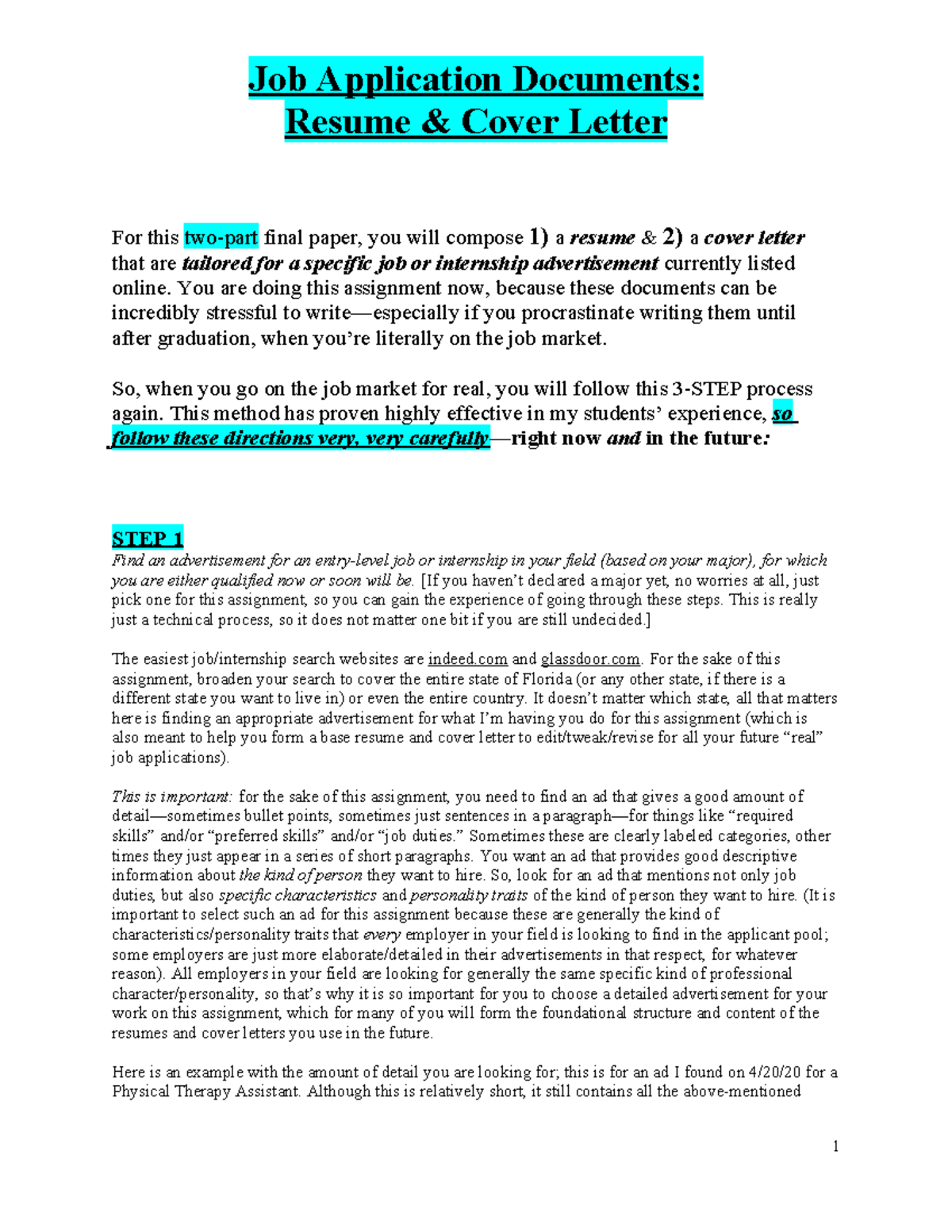 ENC 1102, Your Job Application Documents - Job Application Documents ...