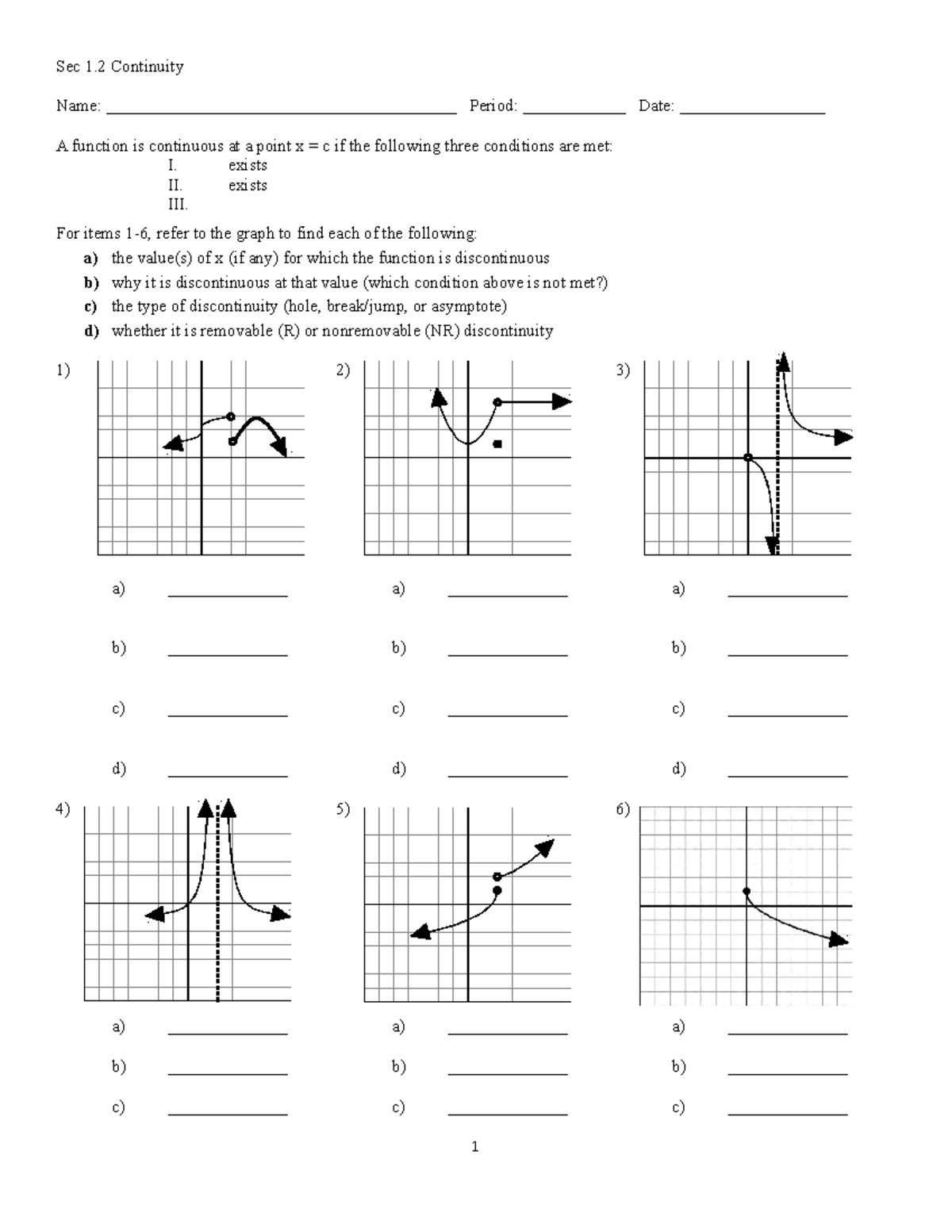continuity worksheet - Sec 1 Continuity Name ...