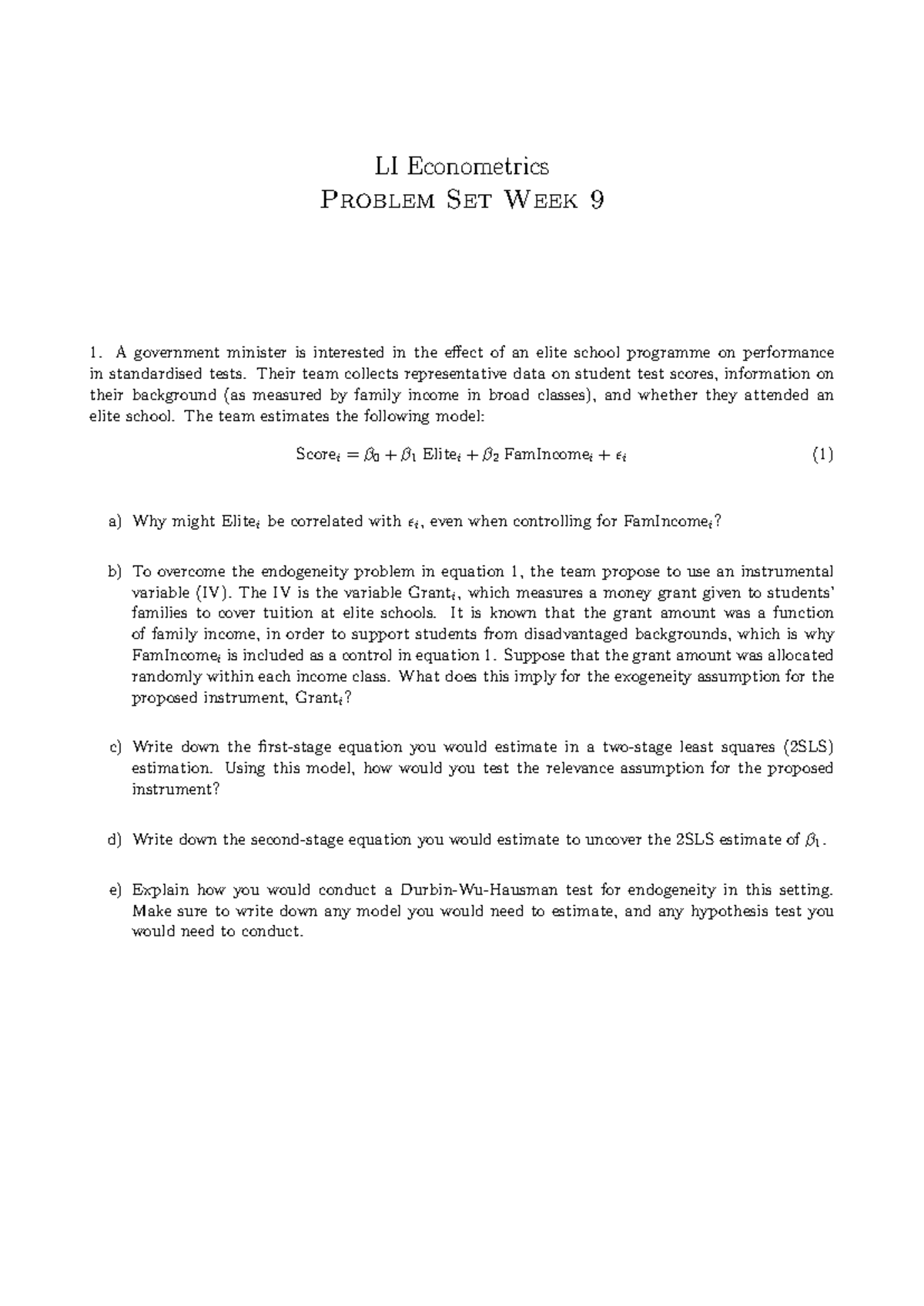 Econometrics Week 9 Li Econometrics Problem Set Week 9 A Government