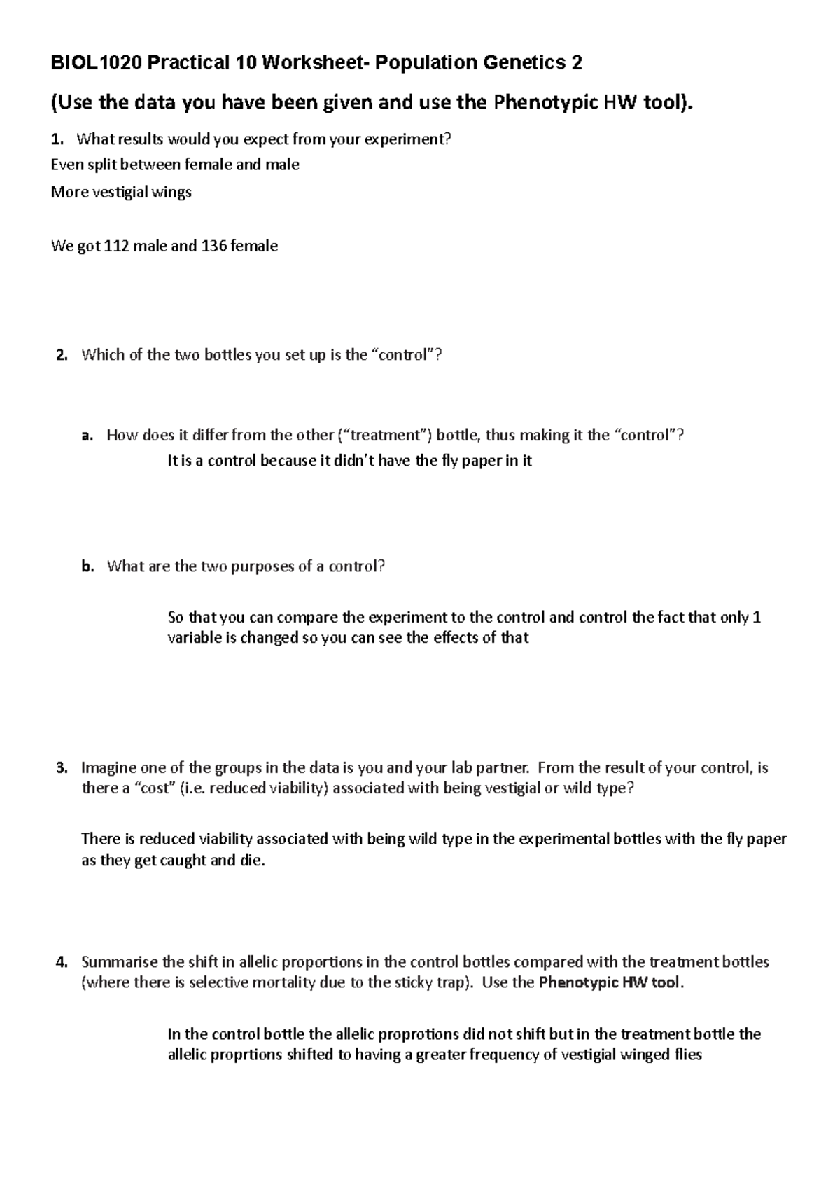 Practical 10 Worksheet (BIOL1020) - BIOL1020 - UQ - Studocu