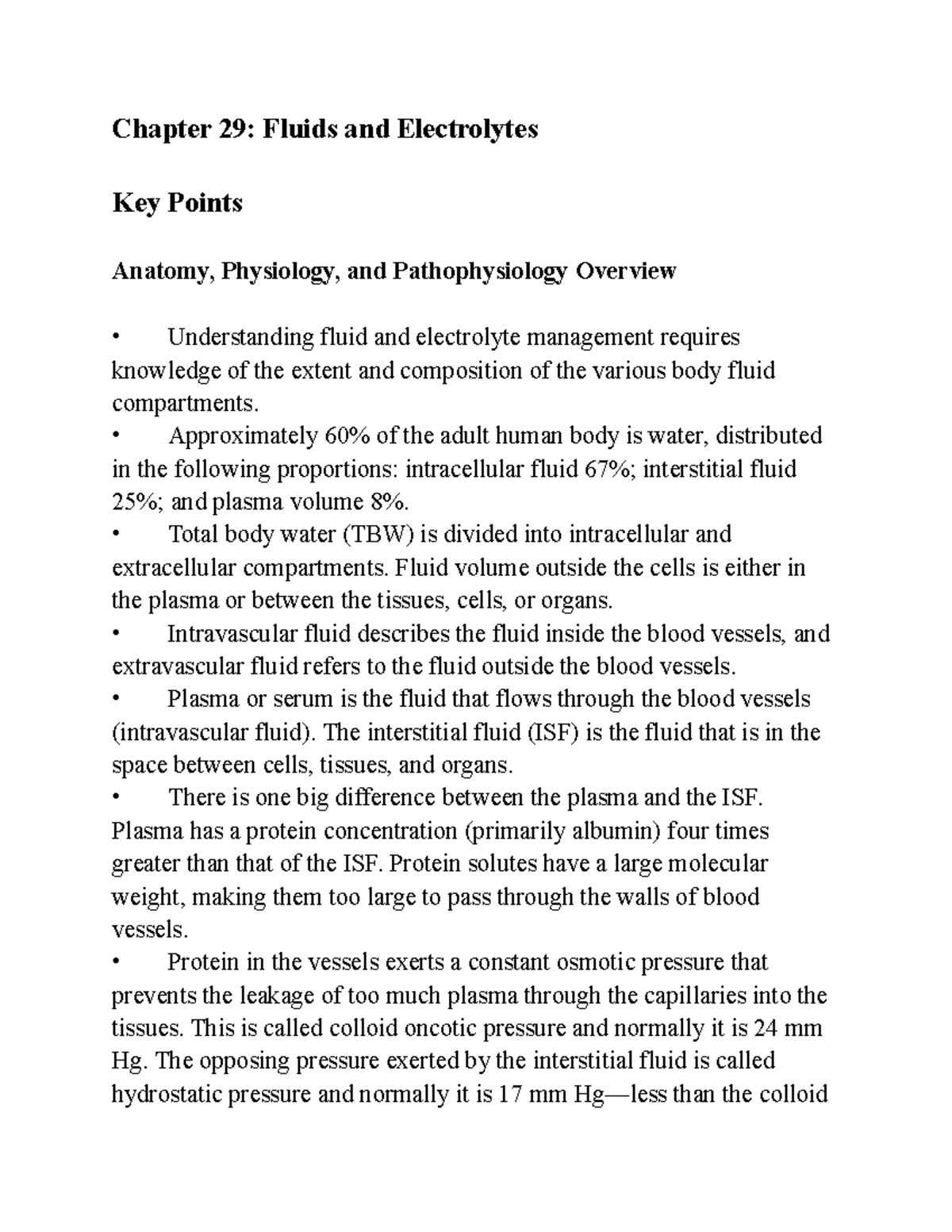 Chp 29 Key Terms - lecture notes - Chapter 29: Fluids and Electrolytes ...