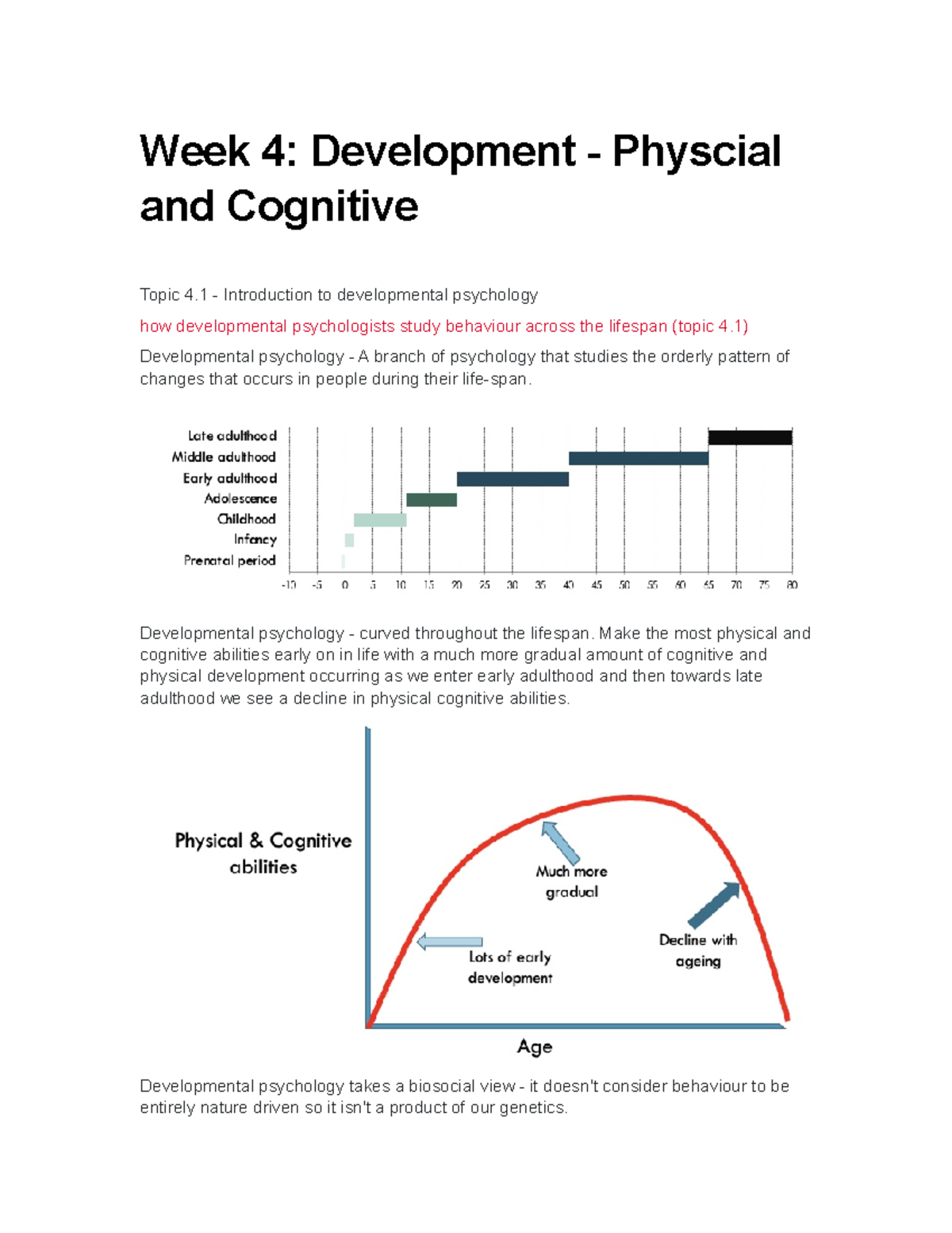 Week 4: Development - Physcial and Cognitive - Developmental psychology ...