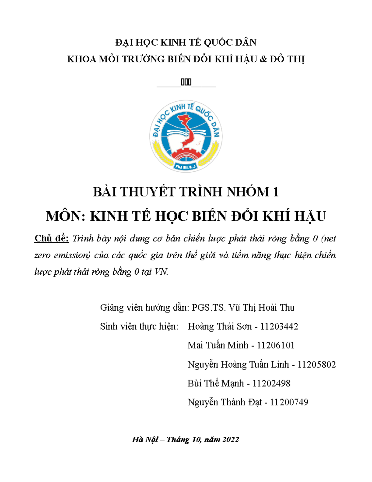 NHÓM 1 KTH BDKH - k co gi - ĐẠI HỌC KINH TẾ QUỐC DÂN KHOA MÔI TRƯỜNG ...