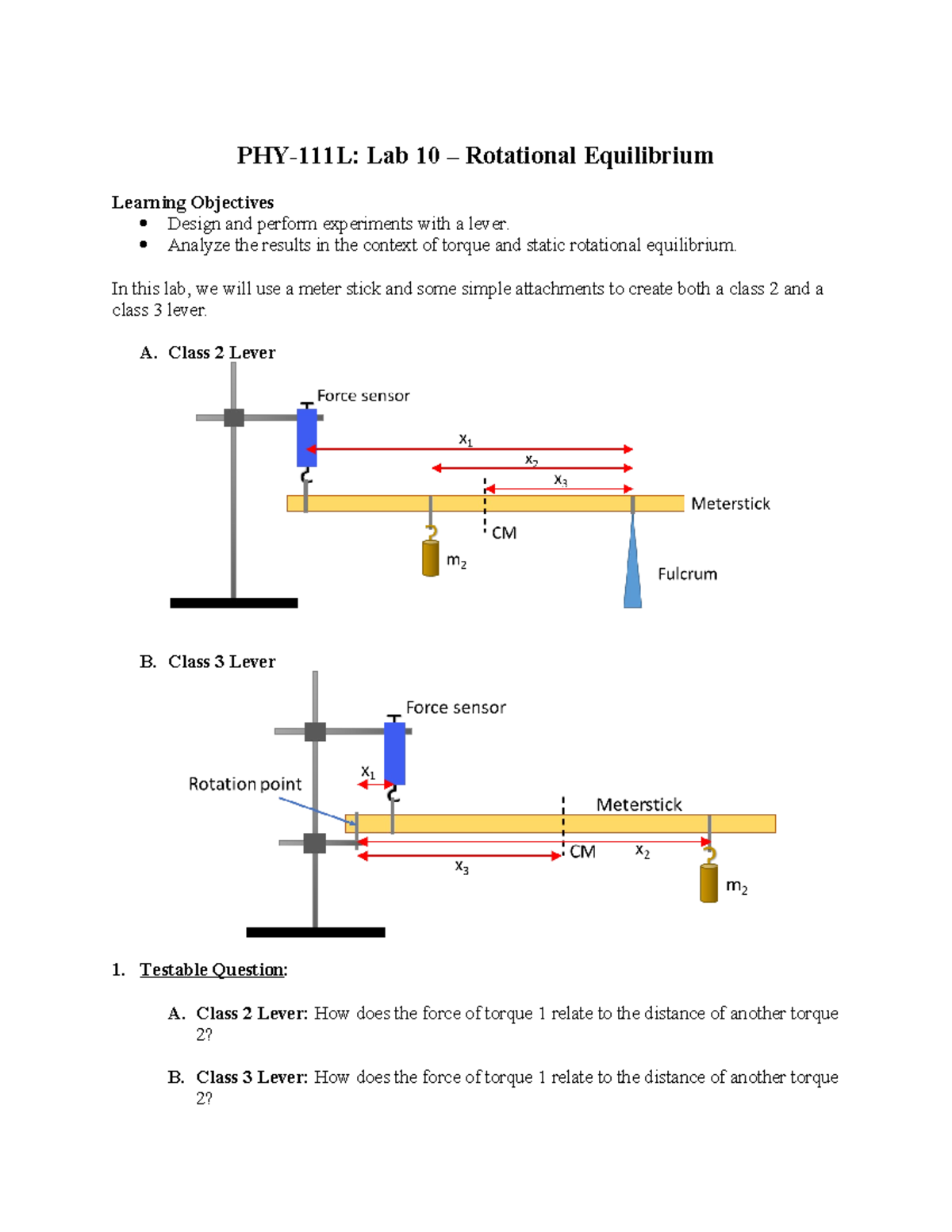PHY111L Lab 10 Rotational Equilibrium 3 - PHY-111L: Lab 10 – Rotational Equilibrium Learning ...