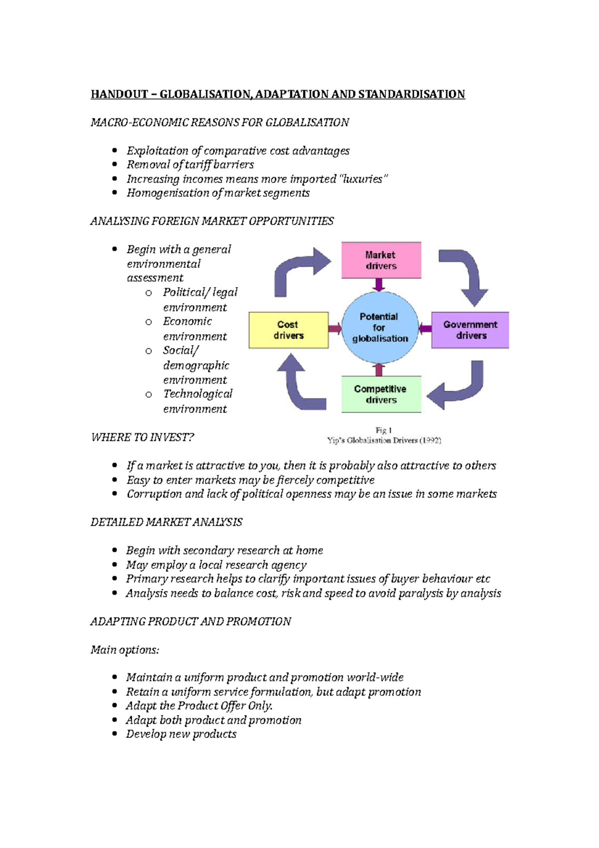 Standardisation VS Adaptation - HANDOUT GLOBALISATION, ADAPTATION AND ...