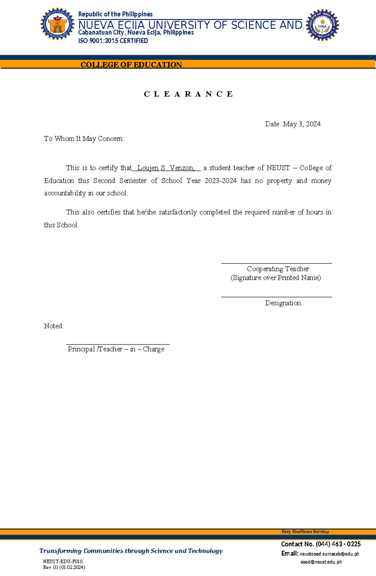 Neust EDU F010 Clearance - Cabanatuan City, Nueva Ecija, Philippines ...