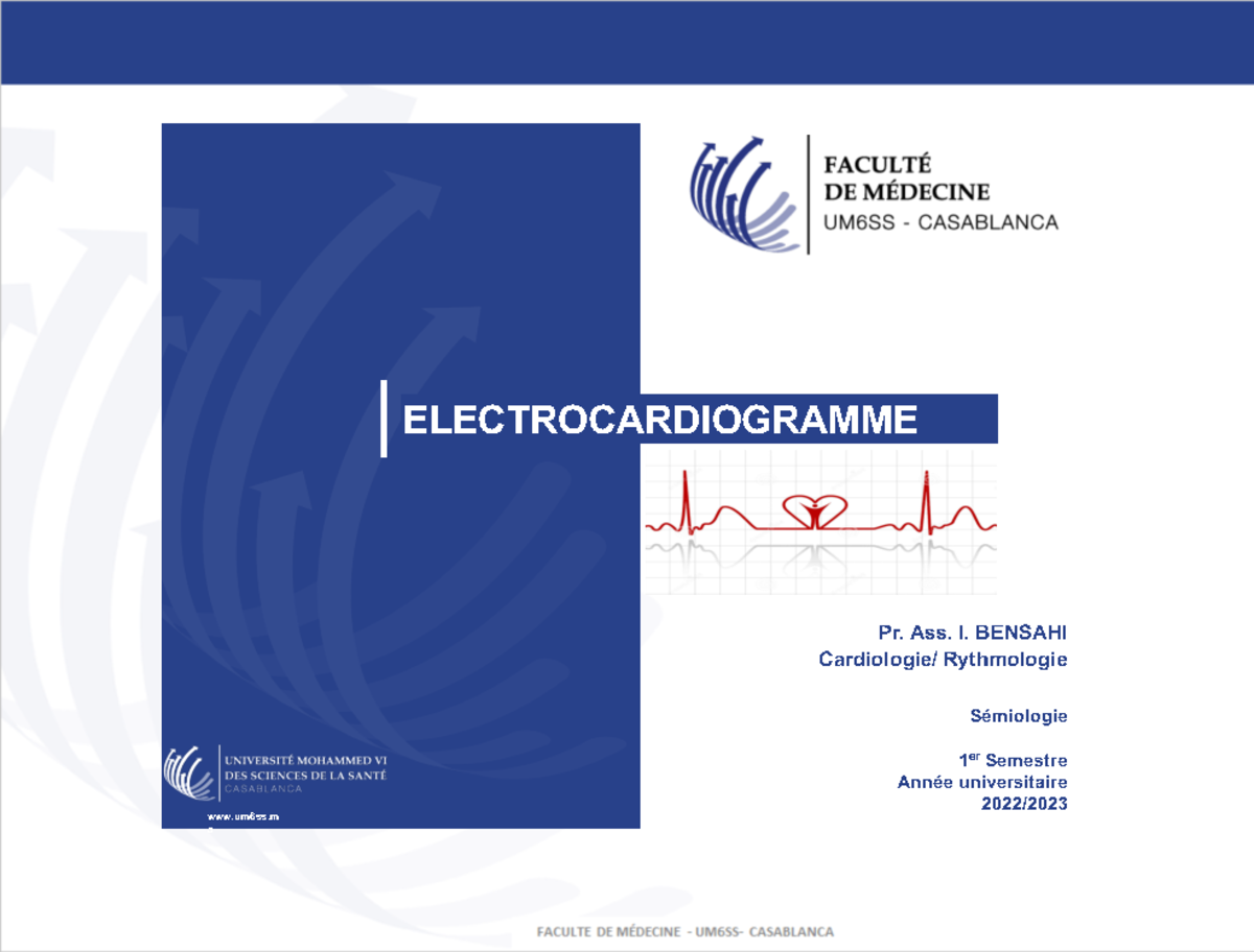 ECG - cardiologie ECG cours 2 eme année - ####### ELECTROCARDIOGRAMME ...