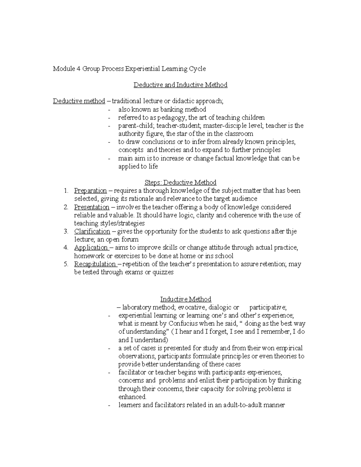 Module 4 Group Process deductive inductive learning - Module 4 Group ...