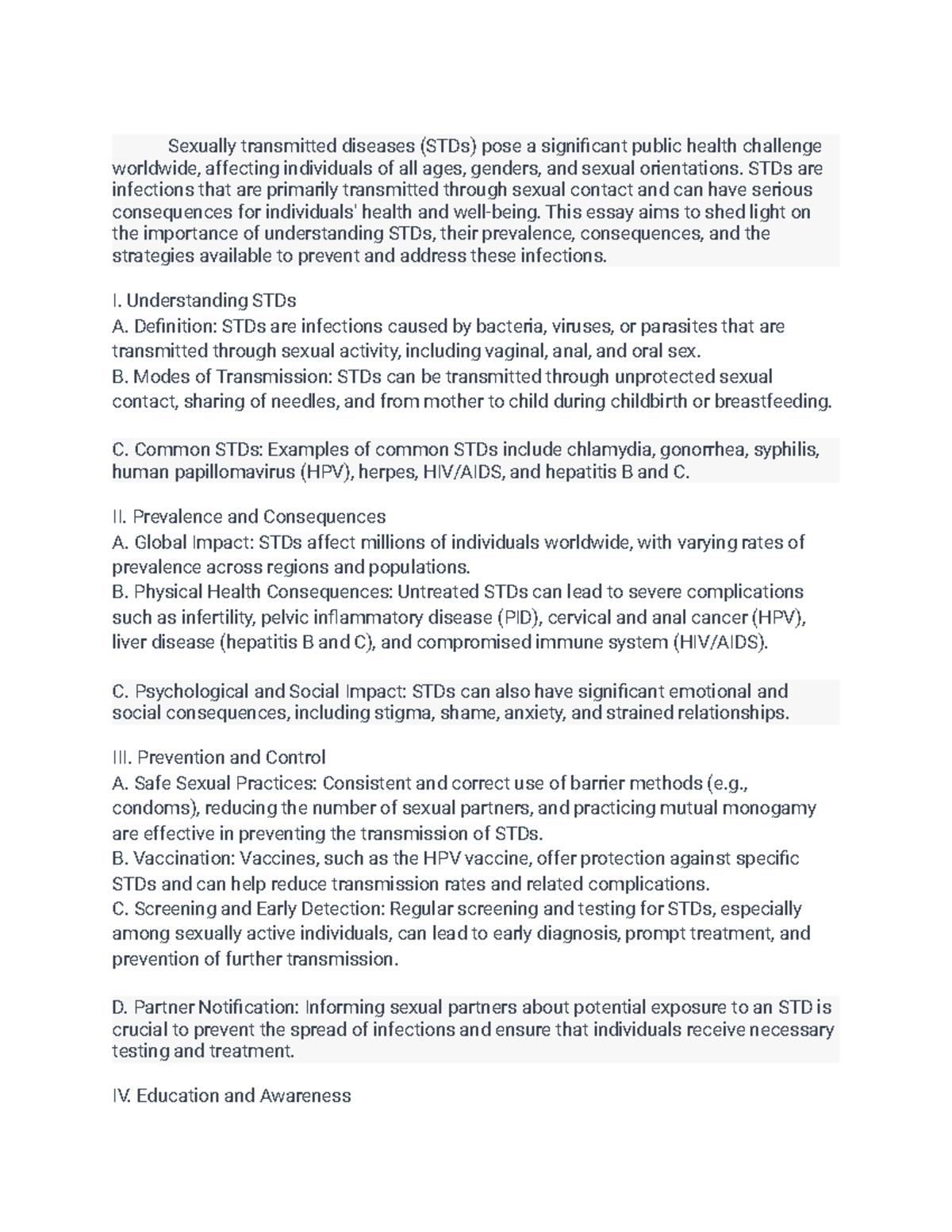 Sexually transmitted diseases (STDs) - STDs are infections that are ...