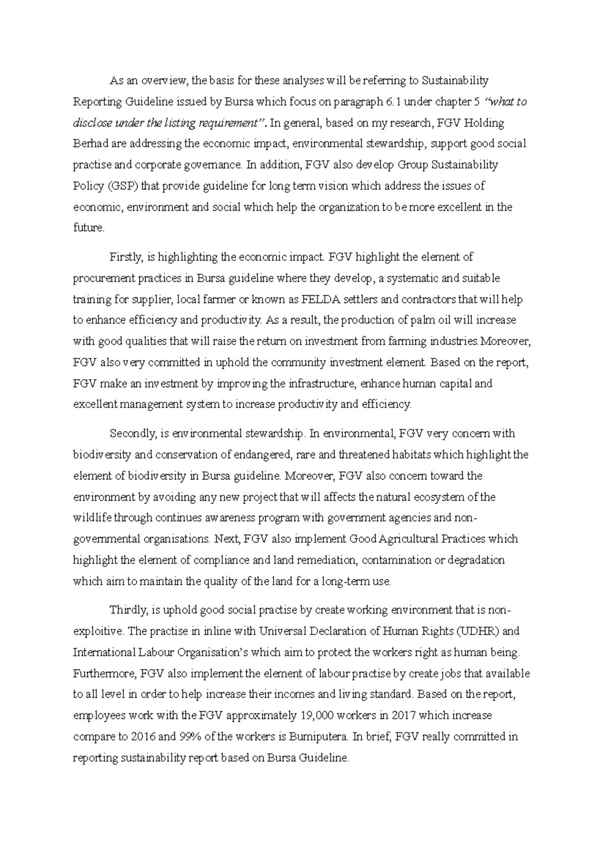 Sustainablity Report FGV 2016 - As an overview, the basis for these ...