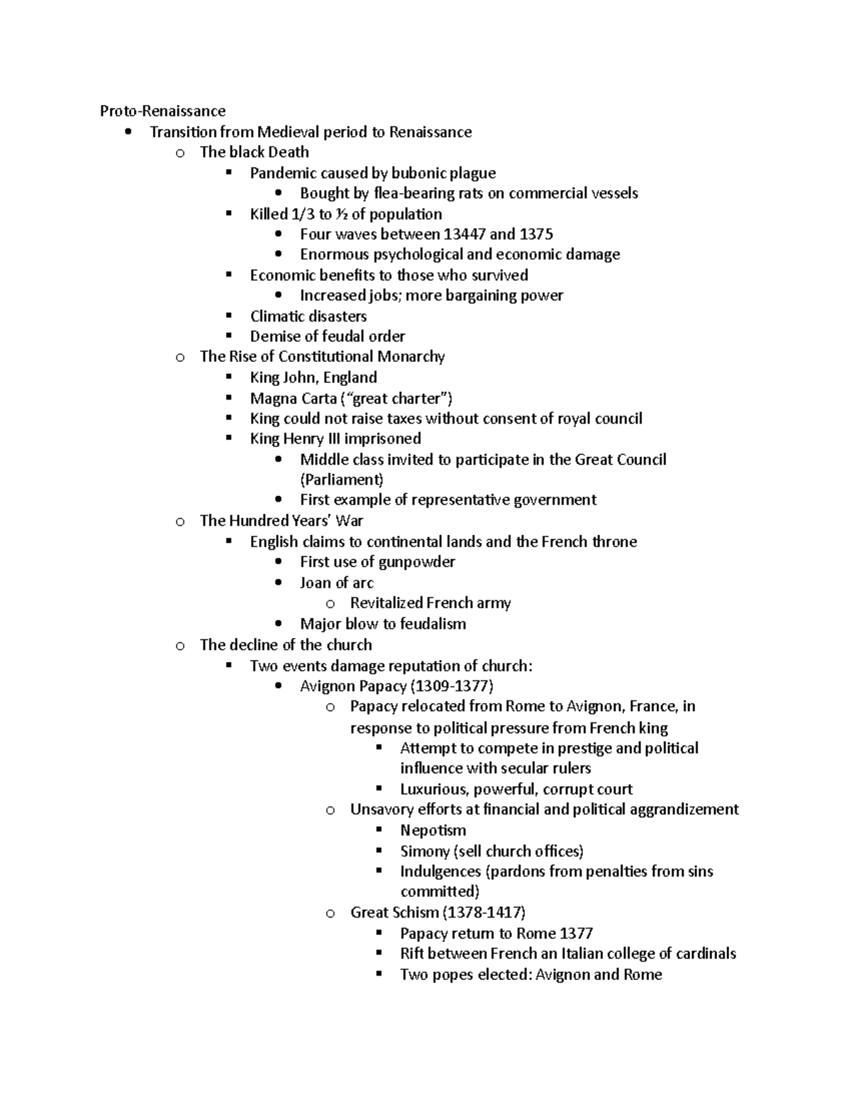 Test #3 Notes - Proto-Renaissance Transition from Medieval period to ...