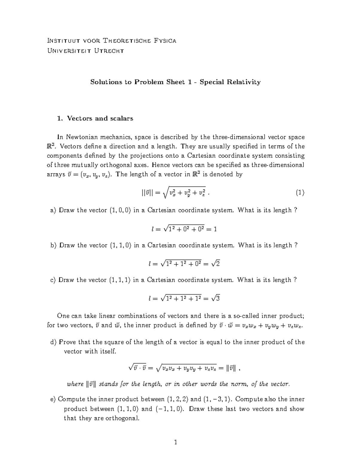 Compulsory declarations, answers Problem Sheet 1-4 Special revaliteitstheorie - Instituut voor ...