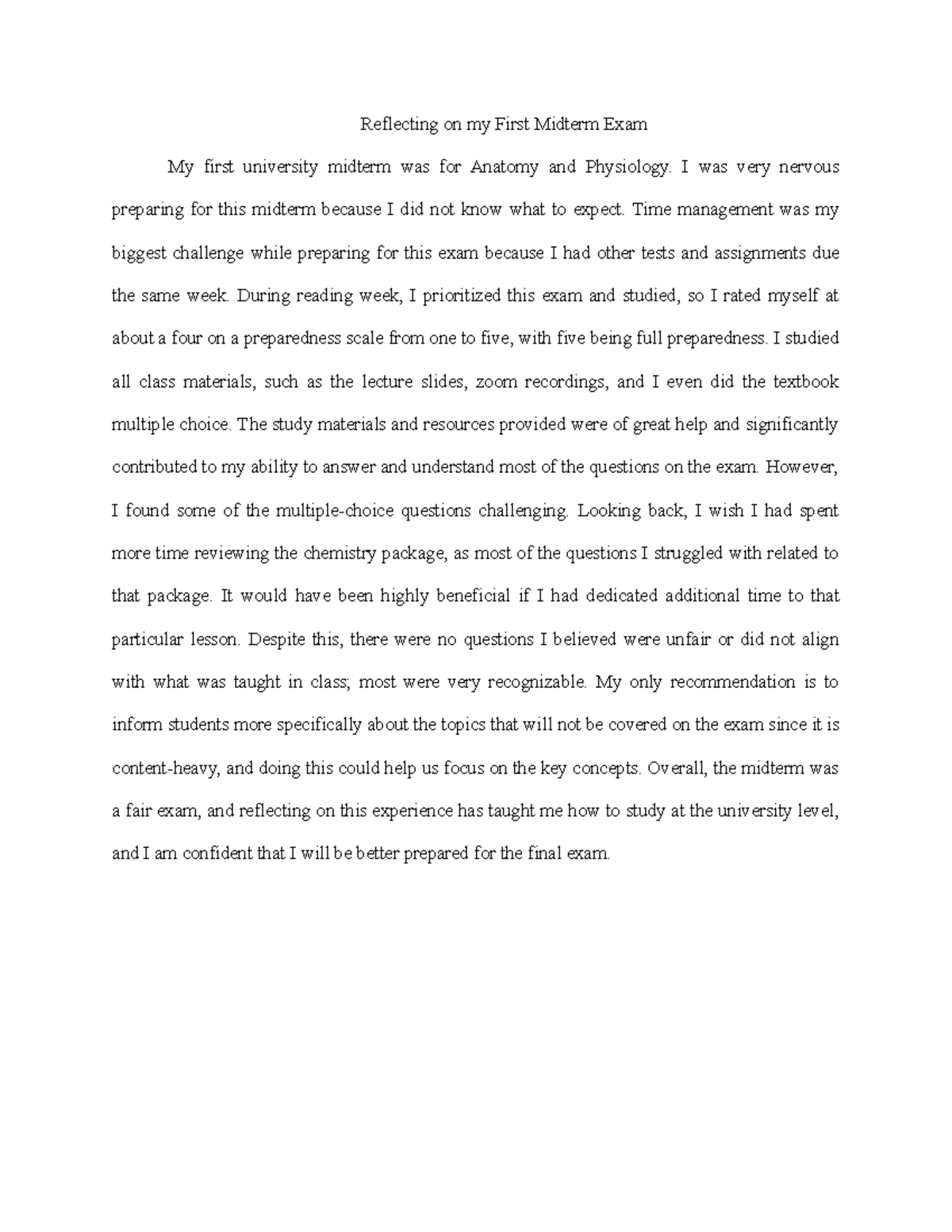 Anatomy Reflection 2 - Reflecting on my First Midterm Exam My first ...