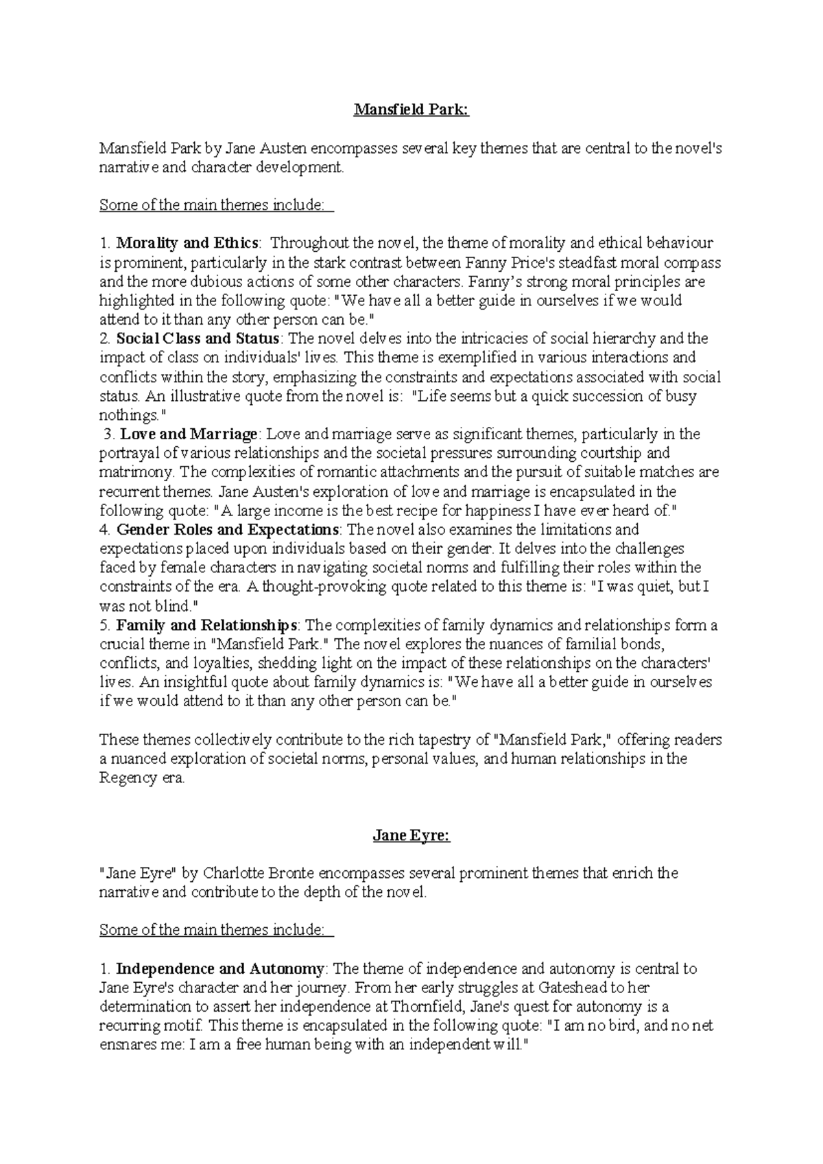 English Test Notes - Mansfield Park: Mansfield Park by Jane Austen ...