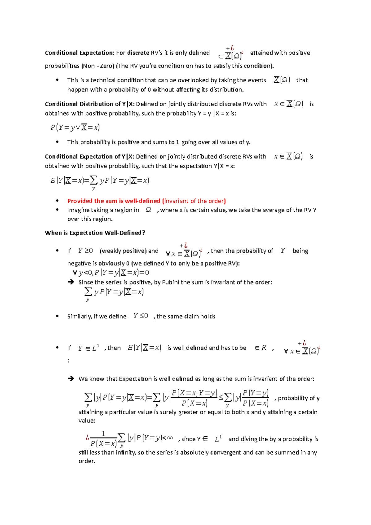 Conditional Expectation Notes - Condiional Expectaion : For discrete RV ...