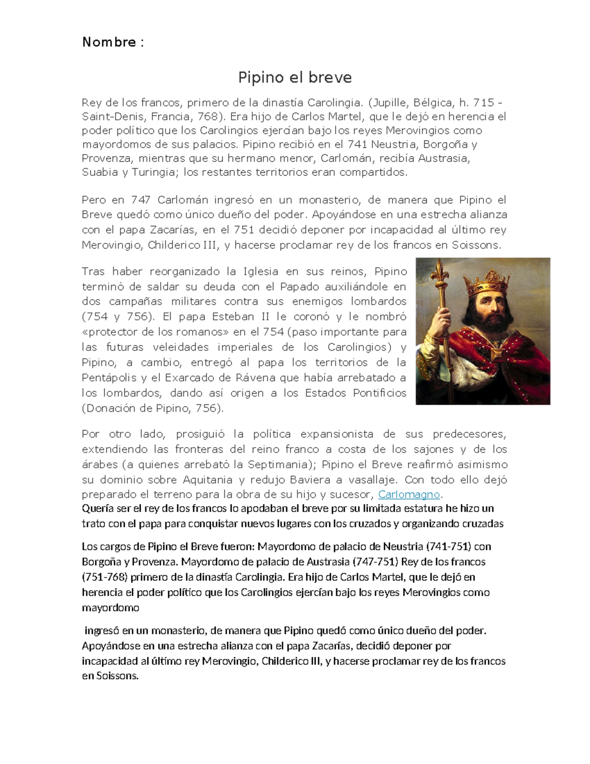 Pipino el breve , sc - material para estudiar - Nombre : Pipino el ...