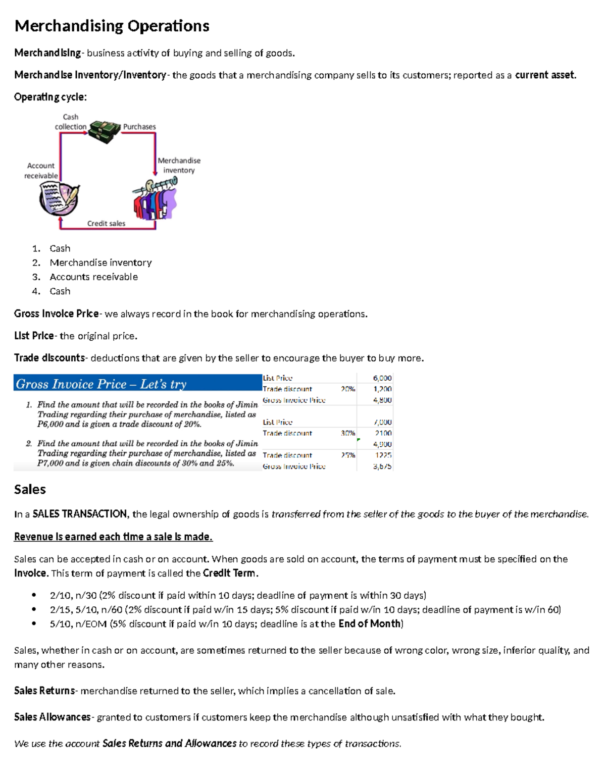 Merchandising Operations - Merchandising Operations Merchandising ...