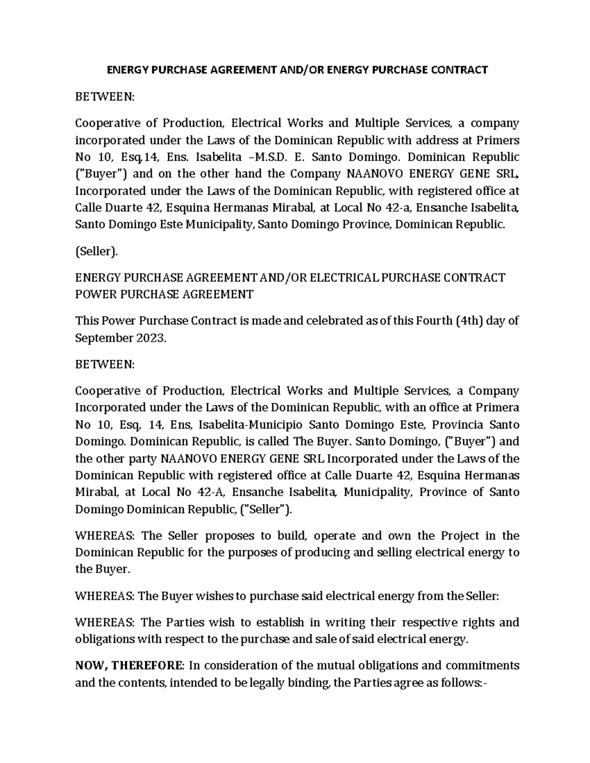 M - lol - ENERGY PURCHASE AGREEMENT AND/OR ENERGY PURCHASE CONTRACT ...