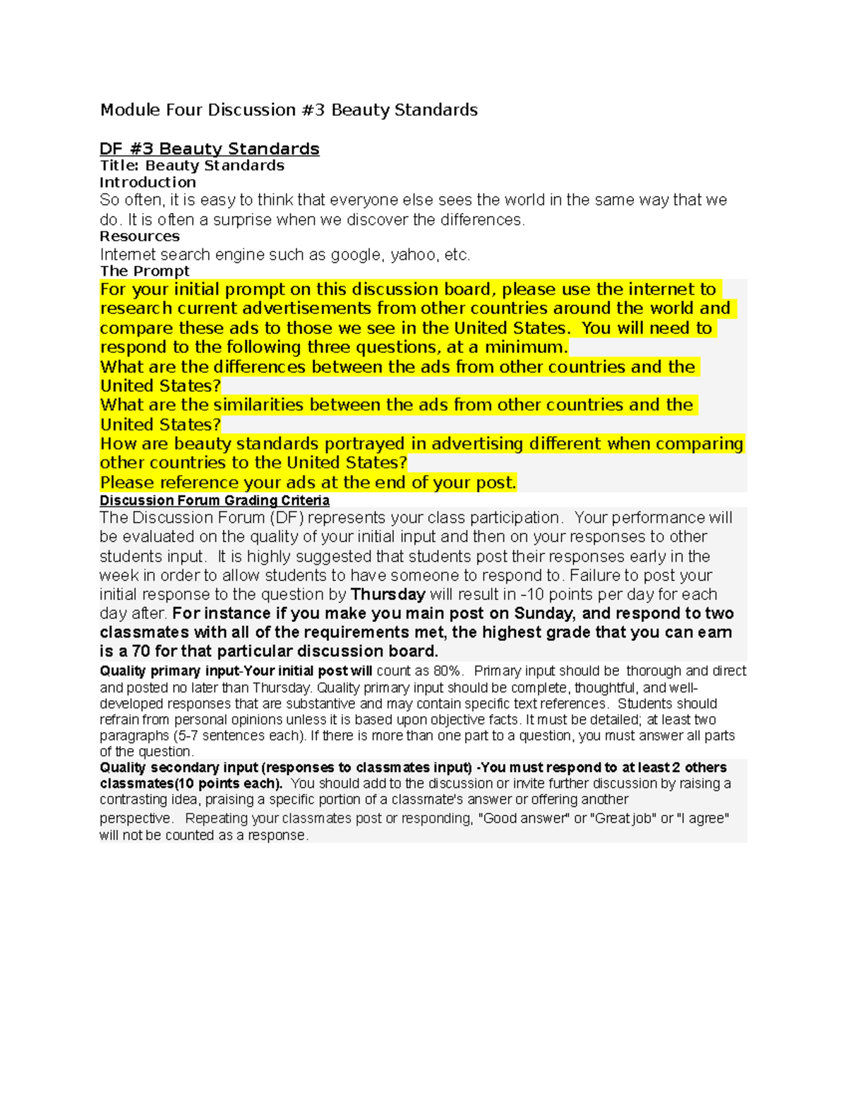 SOC 213 Module Four Discussion - Module Four Discussion #3 Beauty ...
