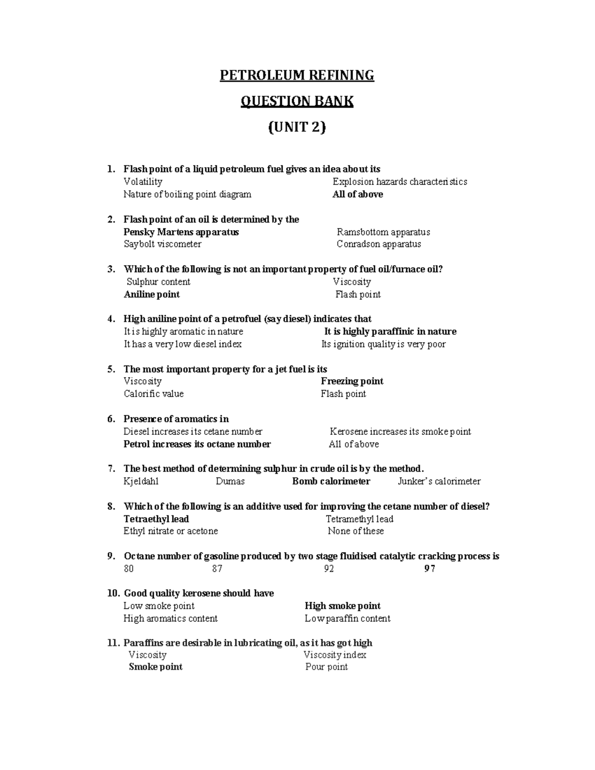 Petro QB Unit 2 - Lecture notes 34 - PETROLEUM REFINING QUESTION BANK ...