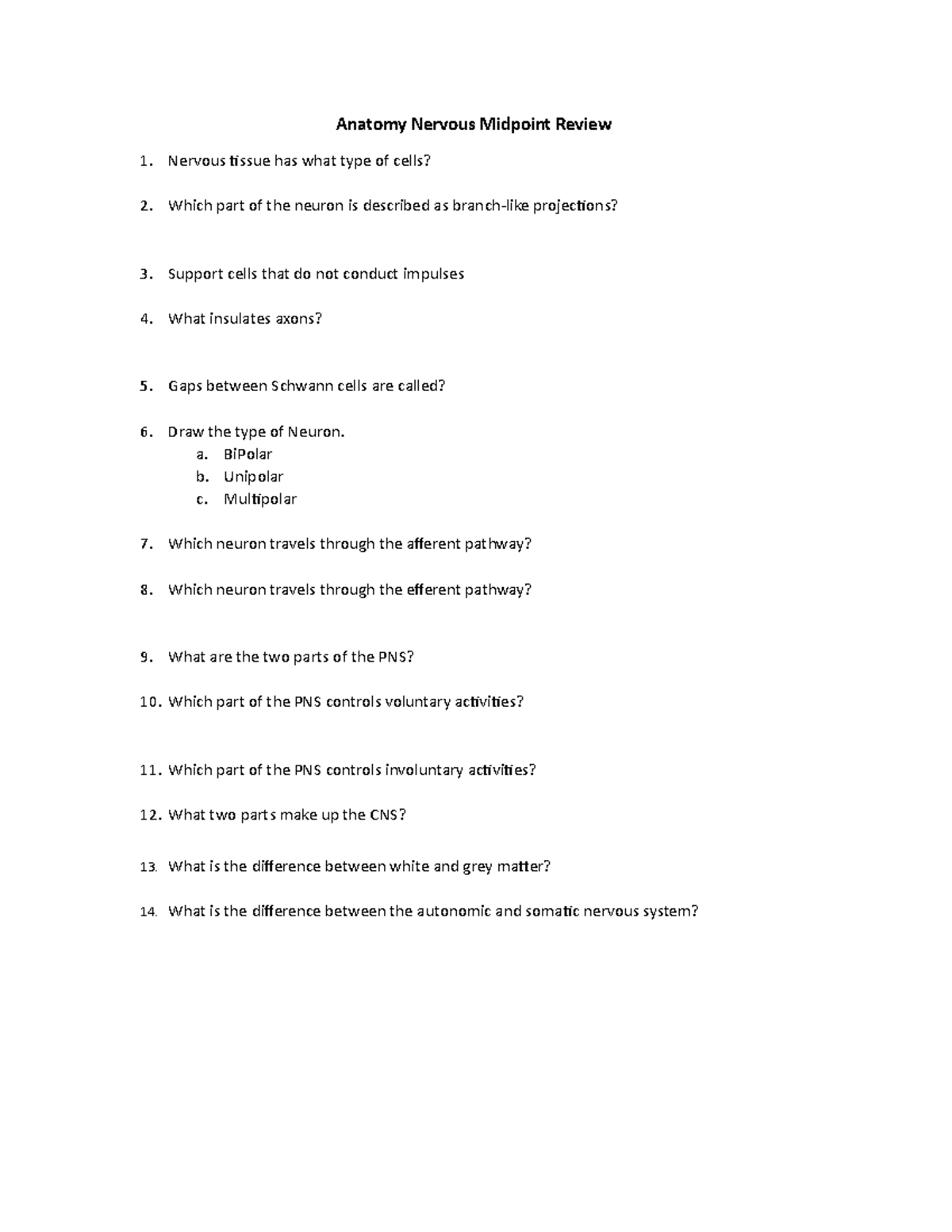 Anatomy Nervous Midpoint Review copy - Anatomy Nervous Midpoint Review ...