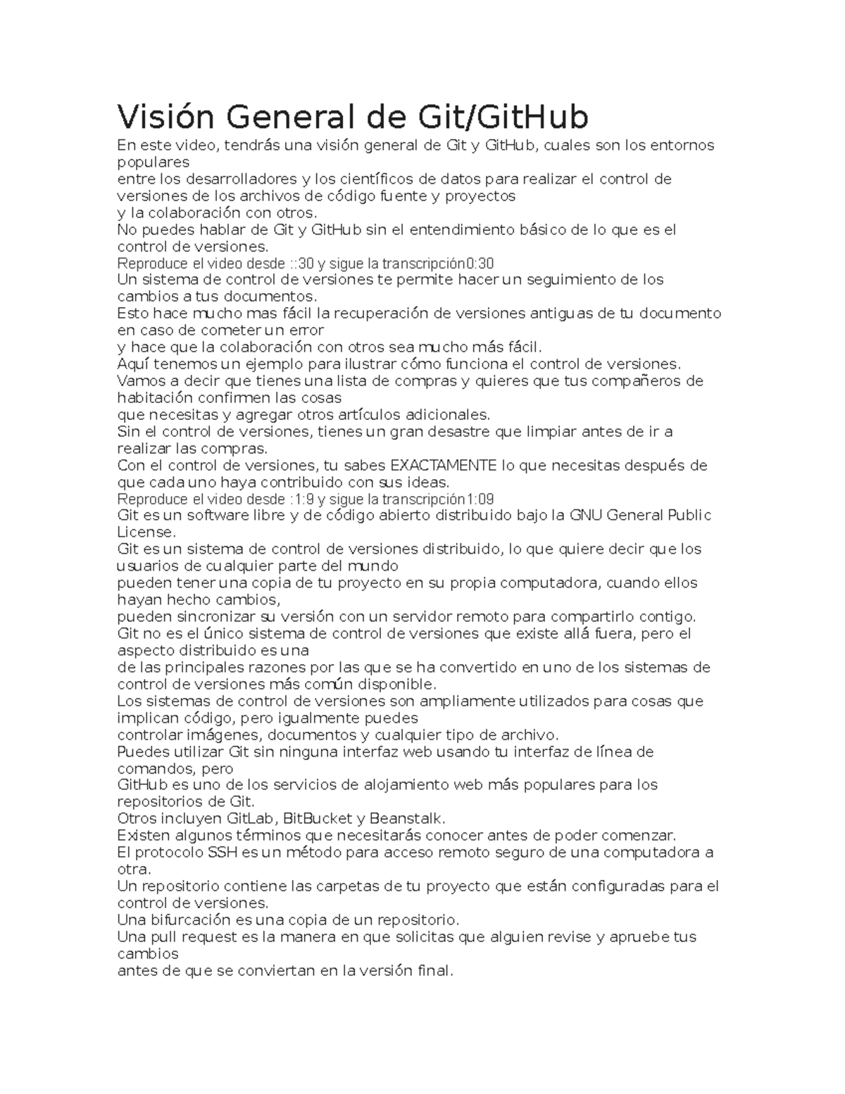 Lecturas FDCD Semana 2 - Visión General de Git/GitHub En este video ...