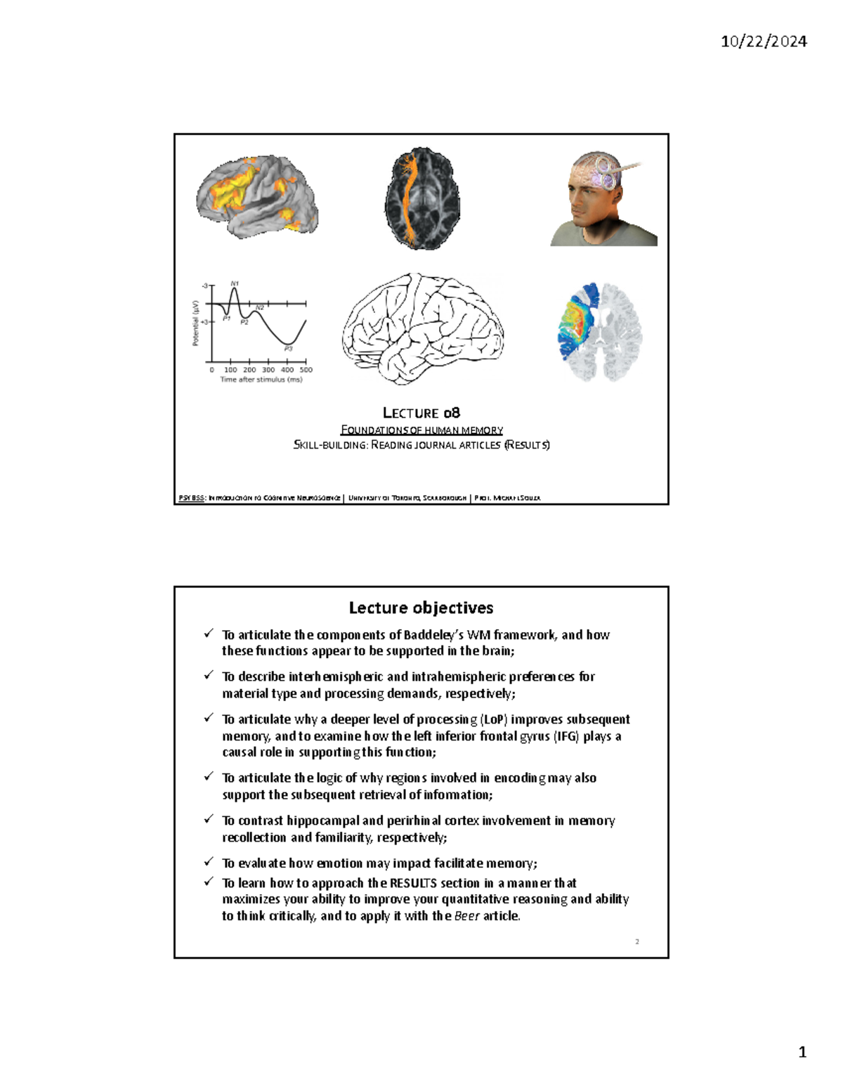 08 Memory B55 02 - LECTURE 08 FOUNDATIONS OF HUMAN MEMORY SKILL-BUILDING: READING JOURNAL ...