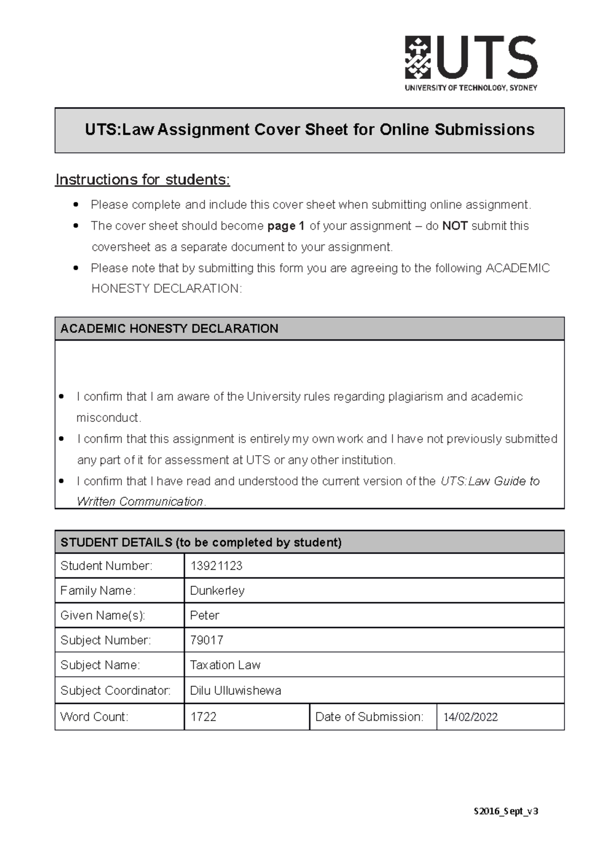 FINAL EXAM 79017 - UTS:Law Assignment Cover Sheet for Online ...